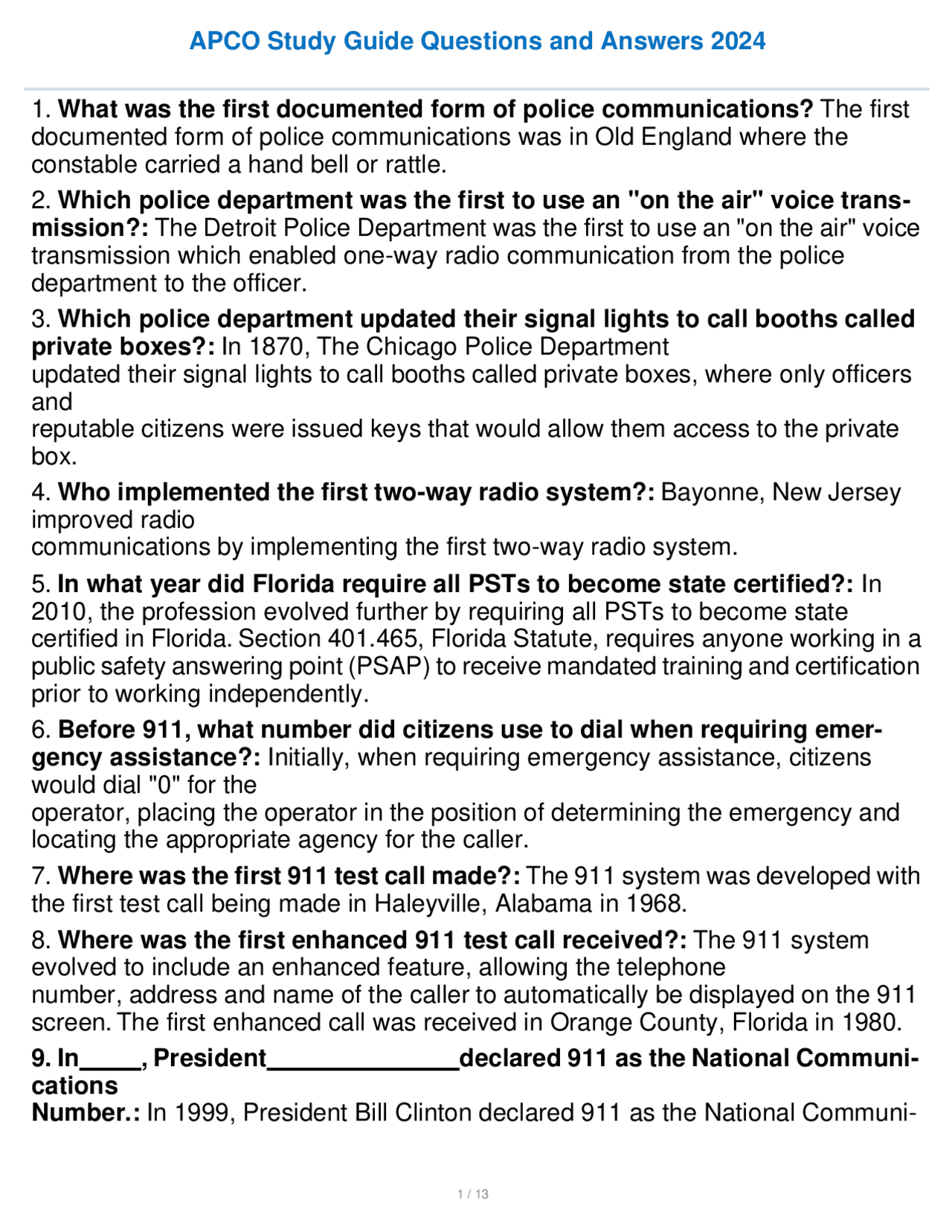 APCO Study Guide Questions and Answers 2024 | Exams Nursing | Docsity