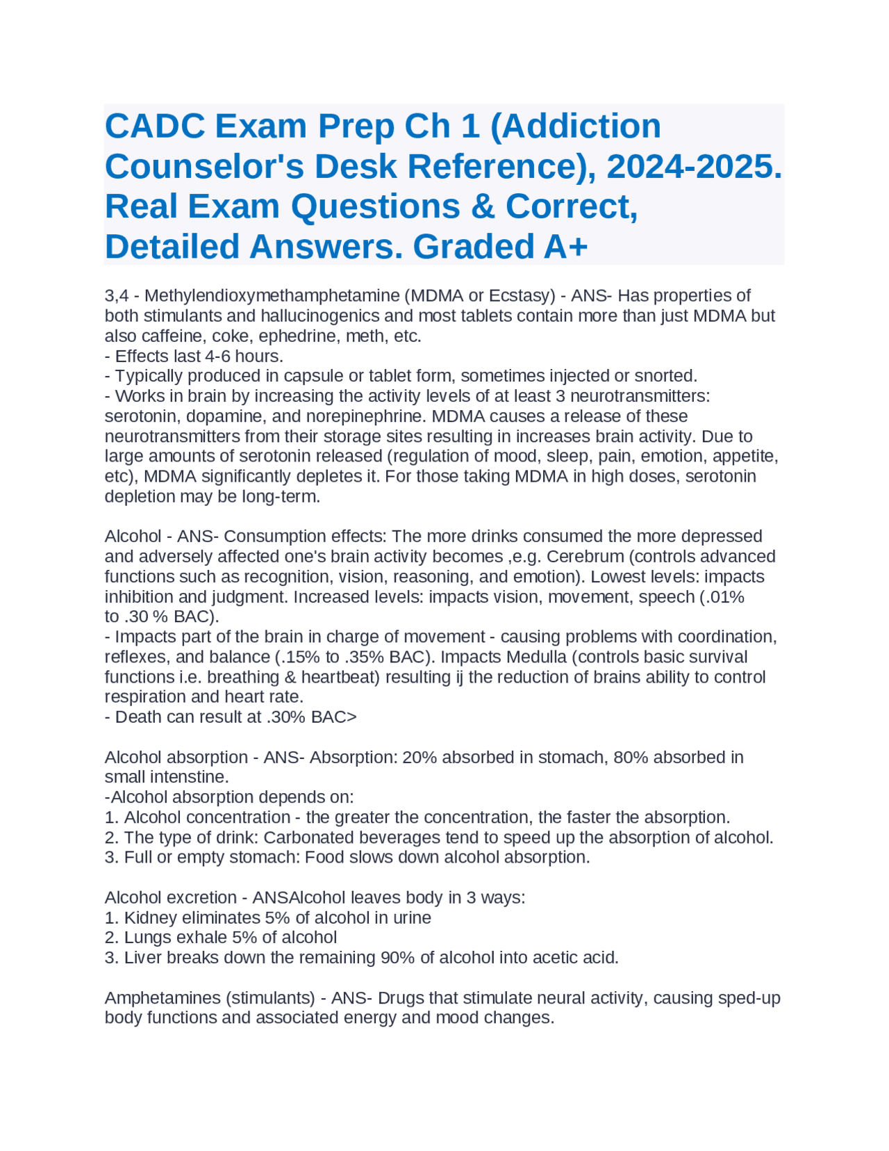 CADC Exam Prep Ch 1 (Addiction Counselor's Desk Reference), 2024-2025 ...