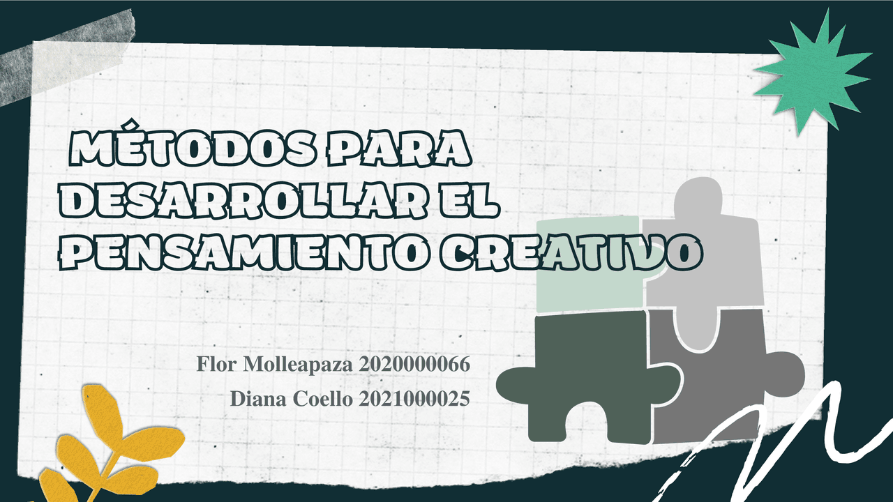 MÉTODOS PARA DESARROLLAR EL PENSAMIENTO CREATIVO | Diapositivas de Pedagogía | Docsity