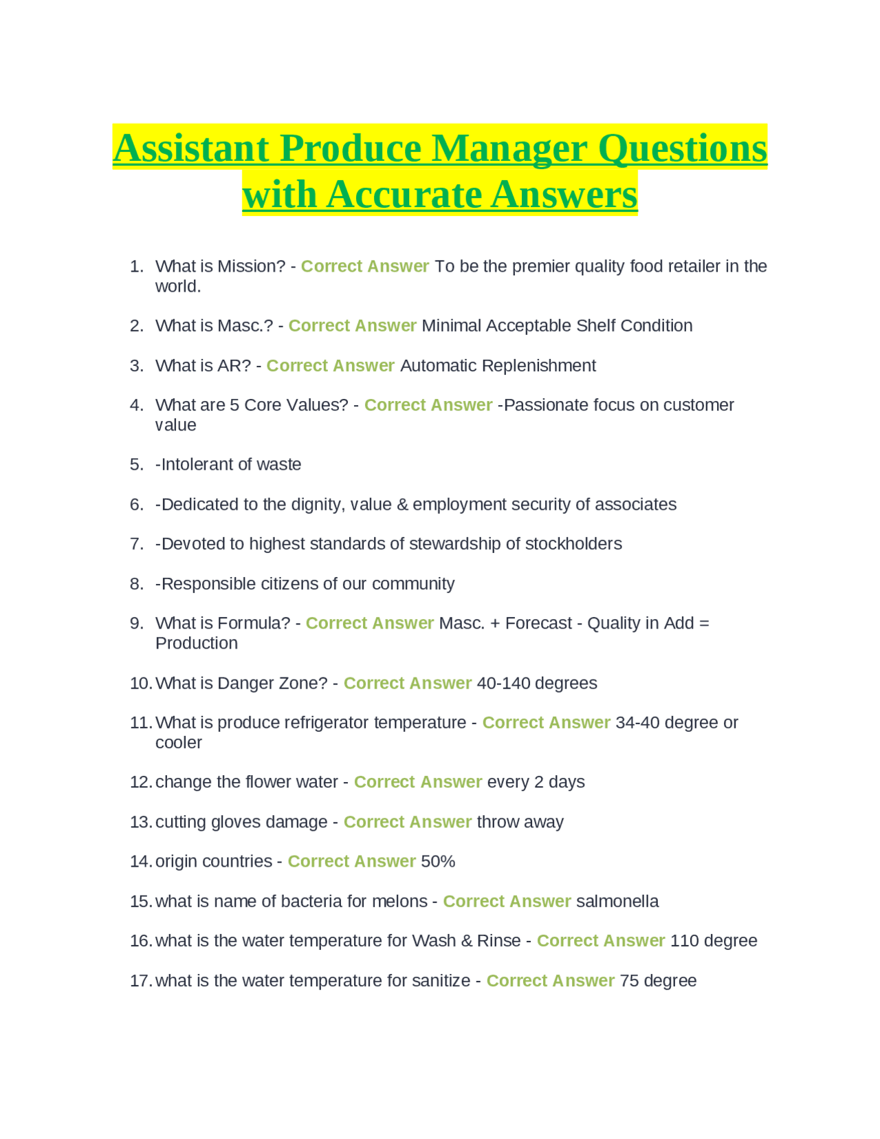 Assistant Produce Manager Questions with Accurate Answers | Exams ...