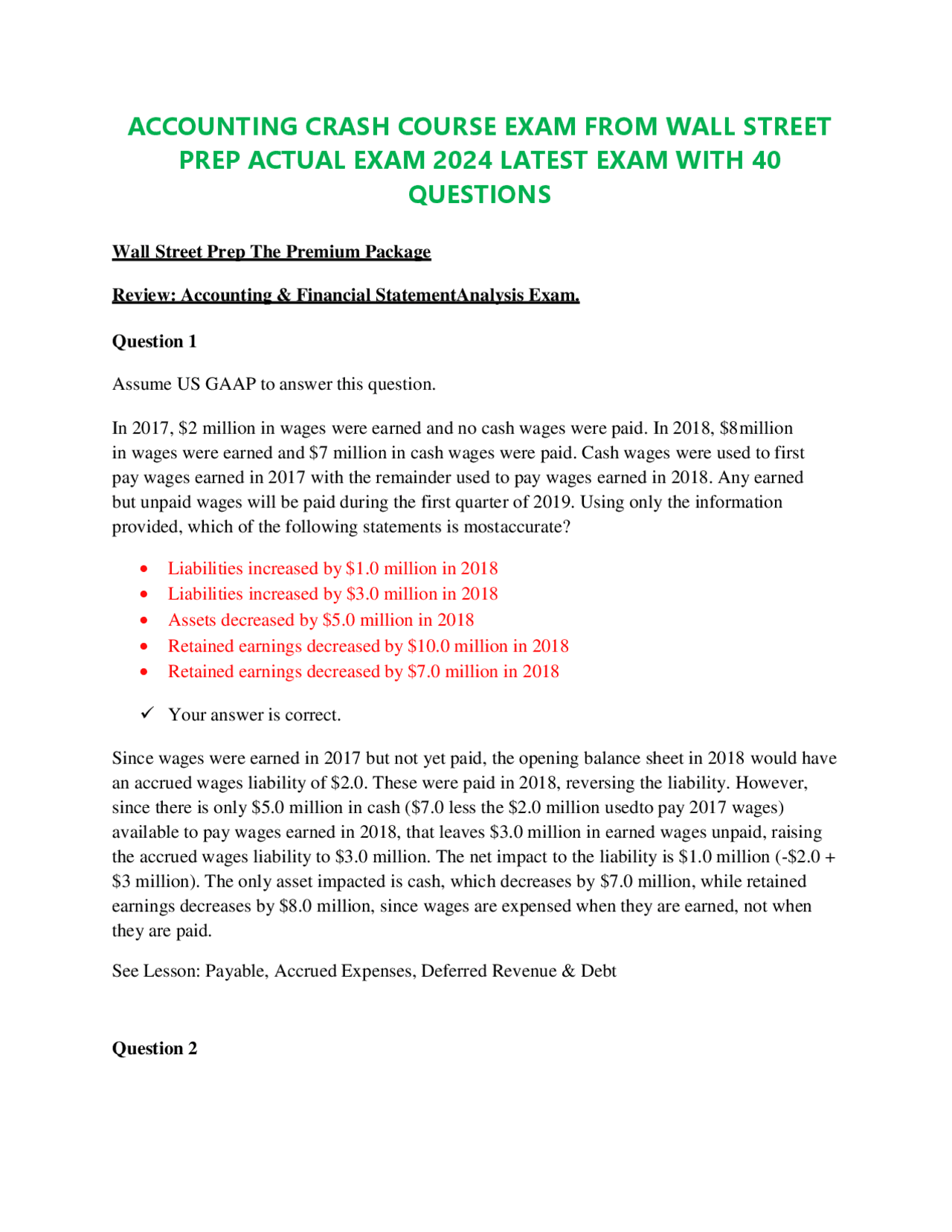 ACCOUNTING CRASH COURSE EXAM FROM WALL STREET PREP ACTUAL EXAM 2024 ...