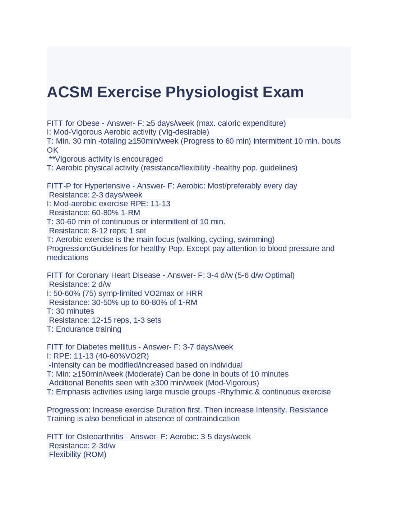 ACSM Exercise Physiologist Exam with correct Answers 100% | Exams ...