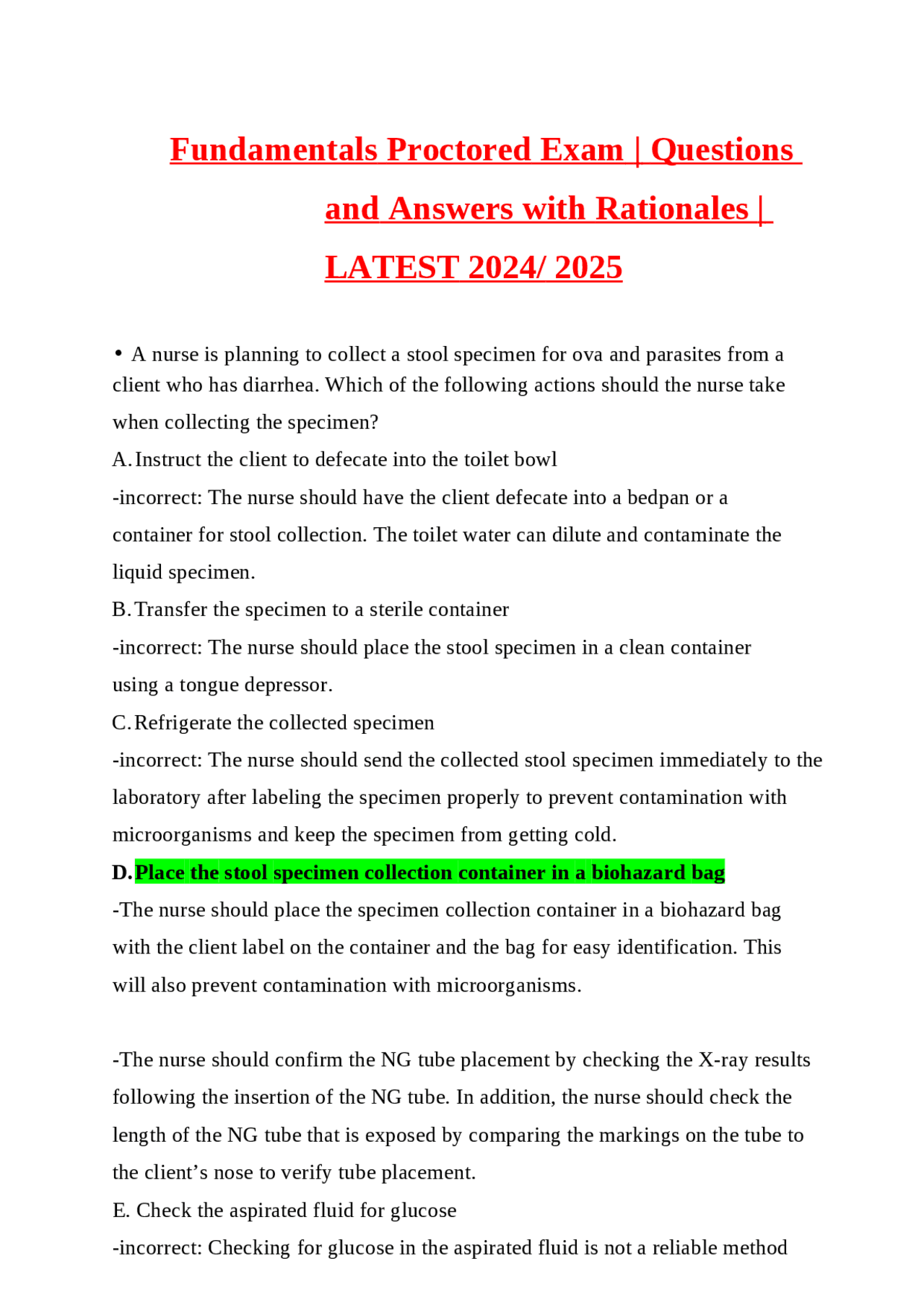 Fundamentals Proctored Exam | Questions and Answers with Rationales ...