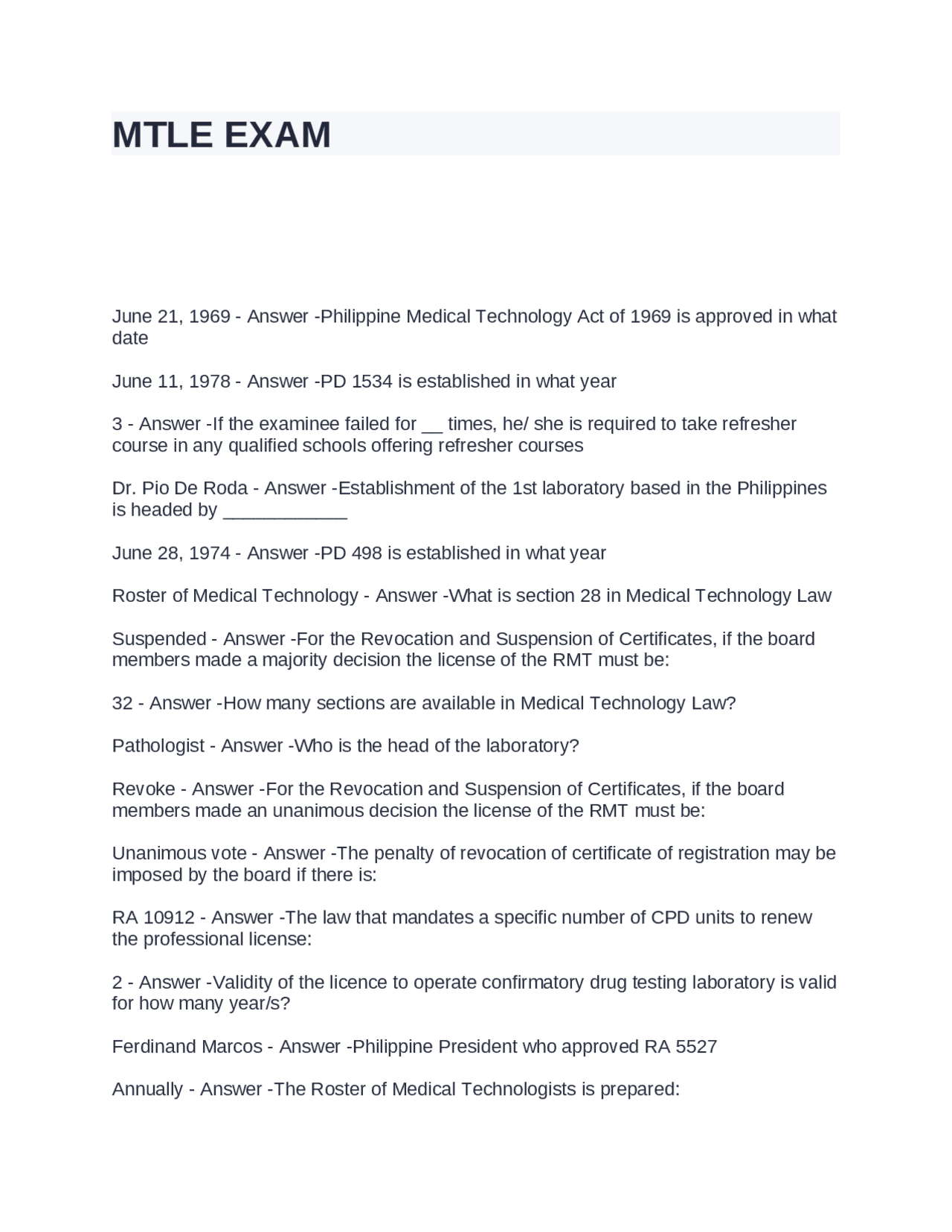 MTLE EXAM with Complete Questions and Answers | Exams Nursing | Docsity