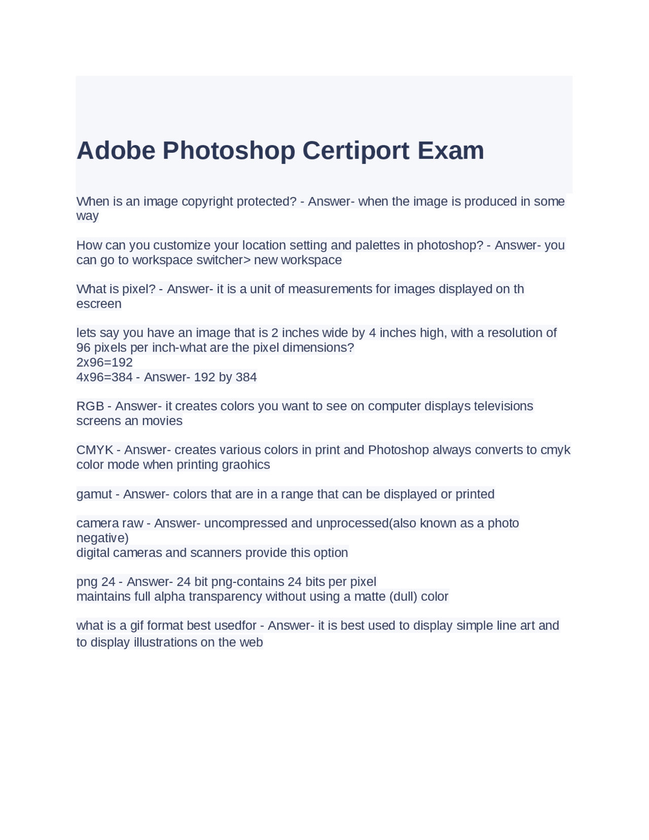 Adobe Photoshop Certiport Exam with correct Answers | Exams Photoshop ...
