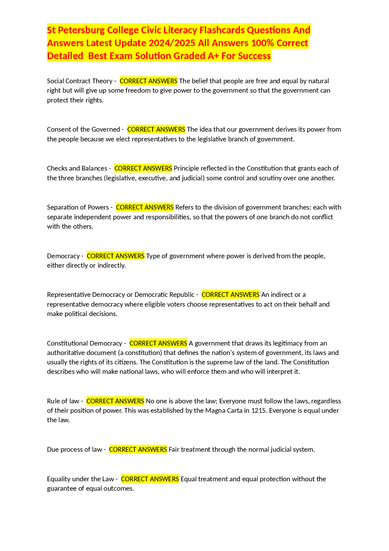 St Petersburg College Civic Literacy Flashcards Questions And Answers ...