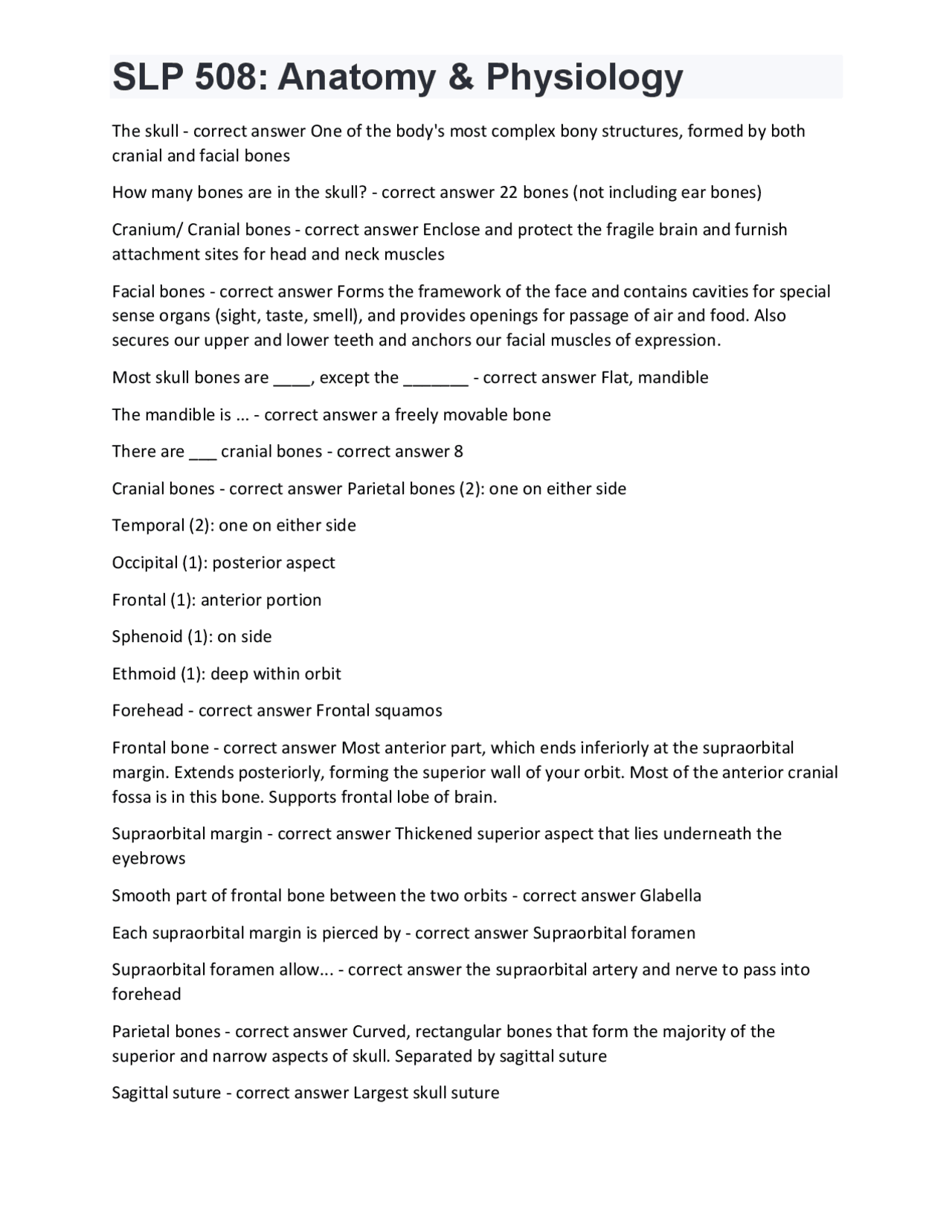 SLP 508: Anatomy & Physiology 200+ questions with correct answers rated ...