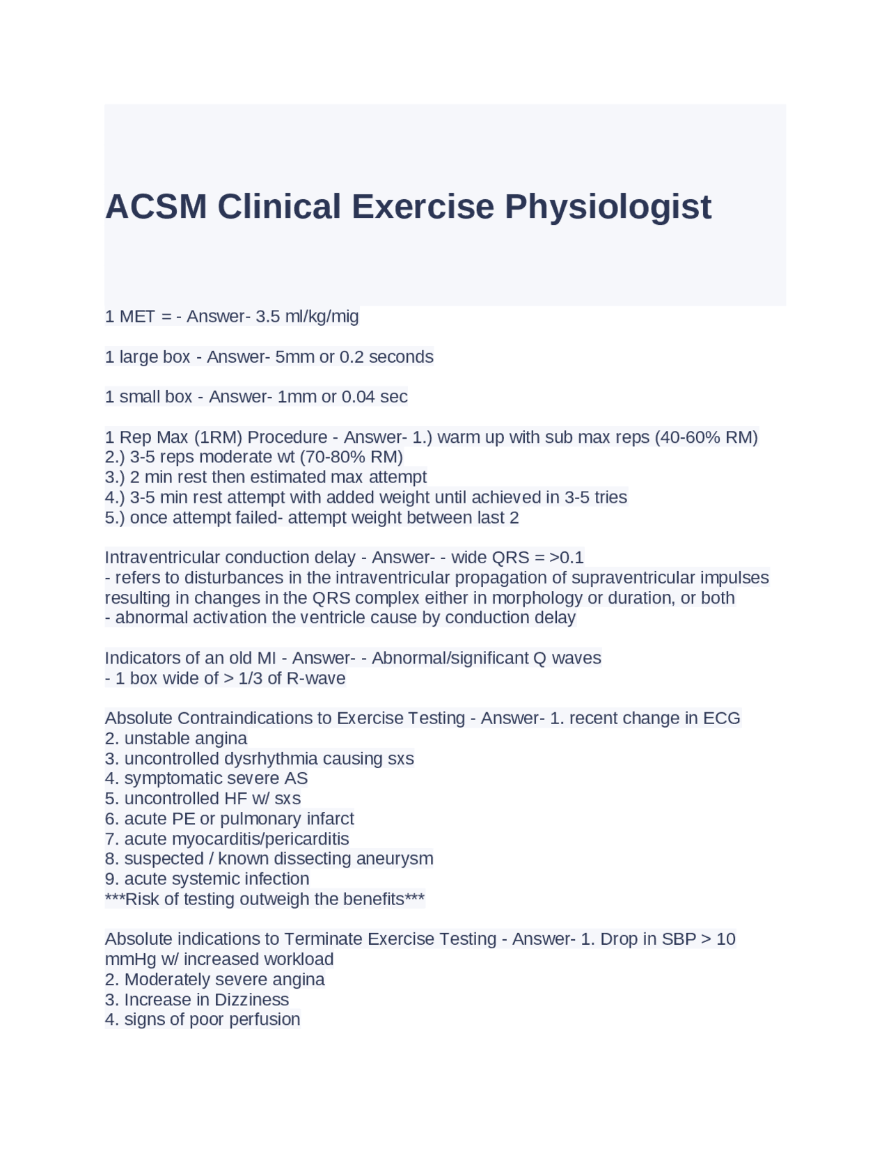 ACSM Clinical Exercise Physiologist Exam with complete solutions ...