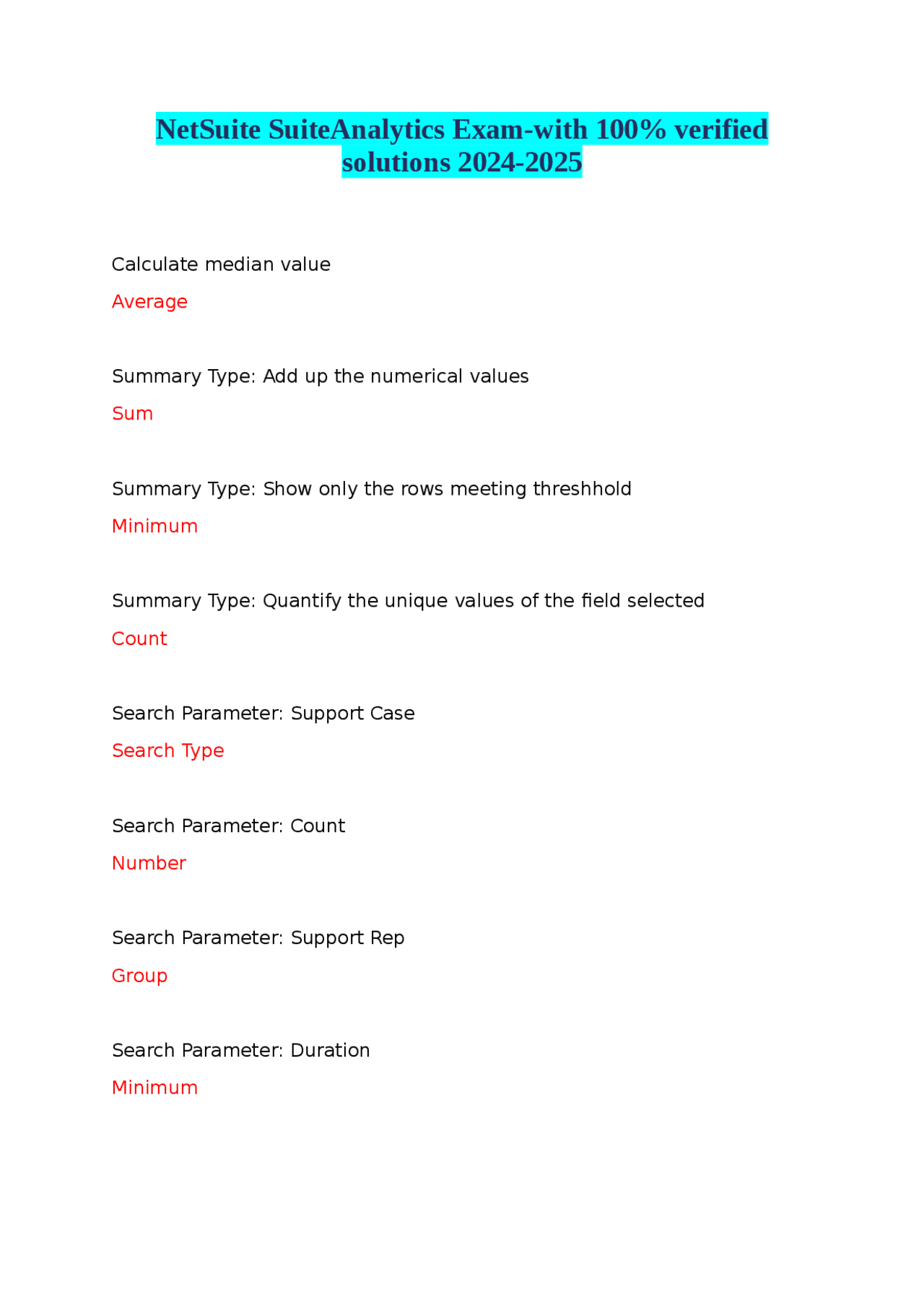 NetSuite SuiteAnalytics Exam-with 100% verified solutions 2024-2025 ...