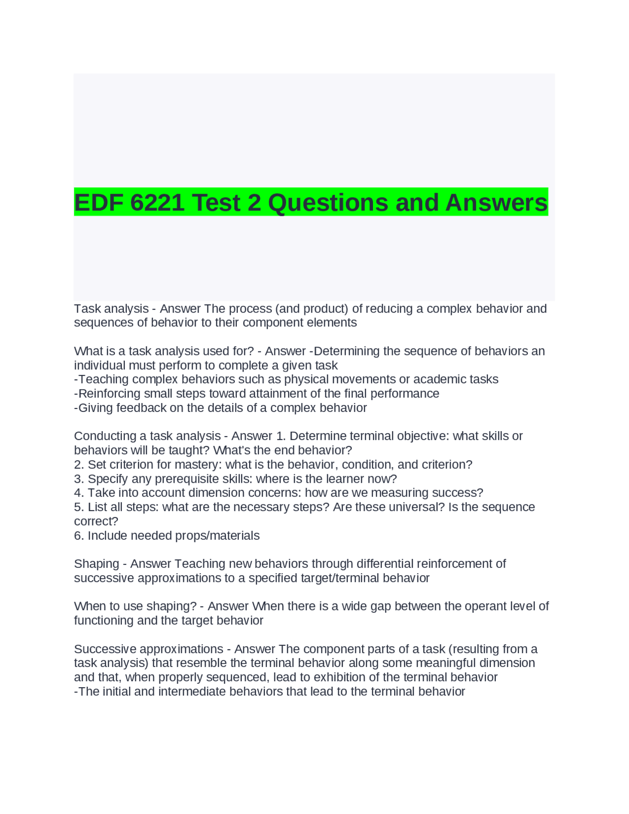 EDF 6221 Test 2 Questions and Answers | Exams Advanced Education | Docsity