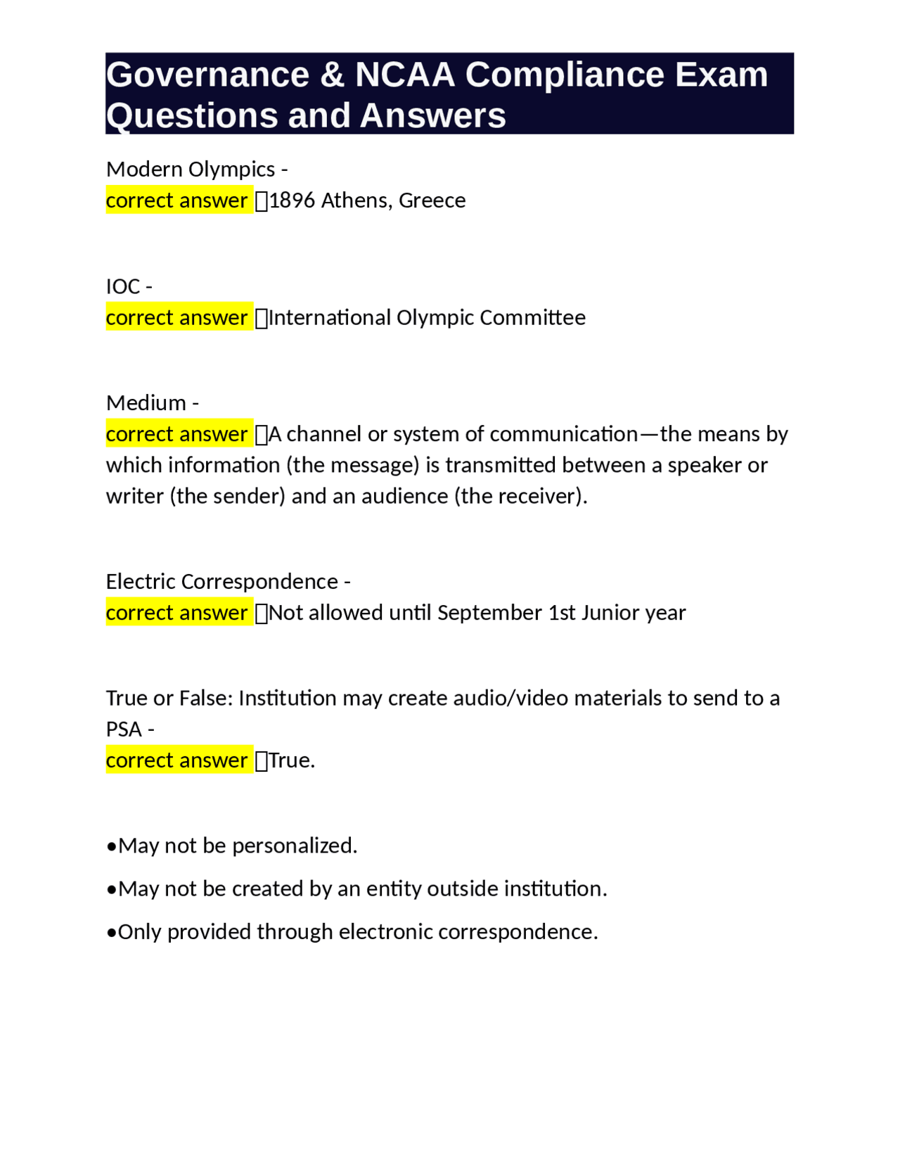 Governance & NCAA Compliance Exam Questions and Answers | Exams Sport ...
