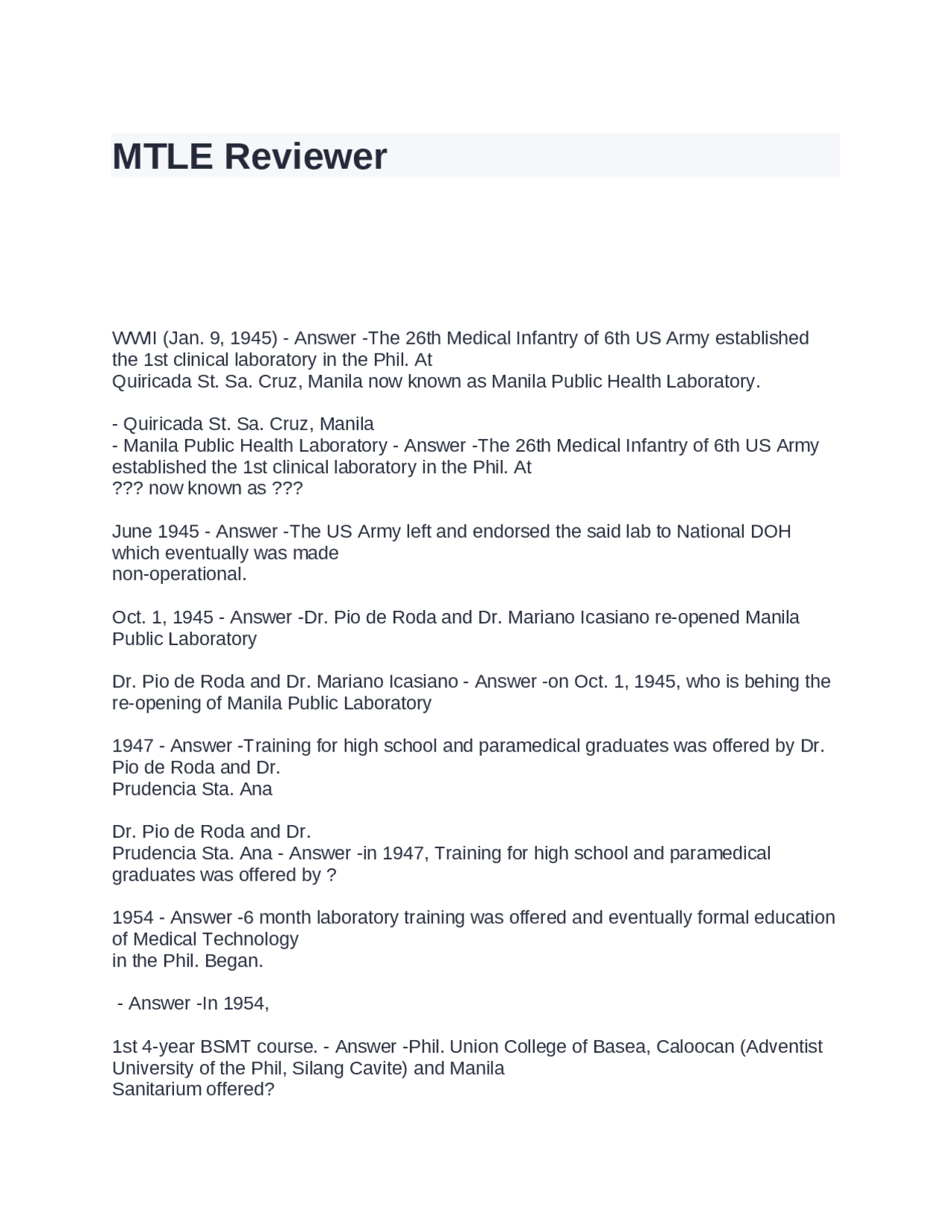 MTLE Reviewer TEST QUESTIONS AND ANSWERS | Exams Nursing | Docsity