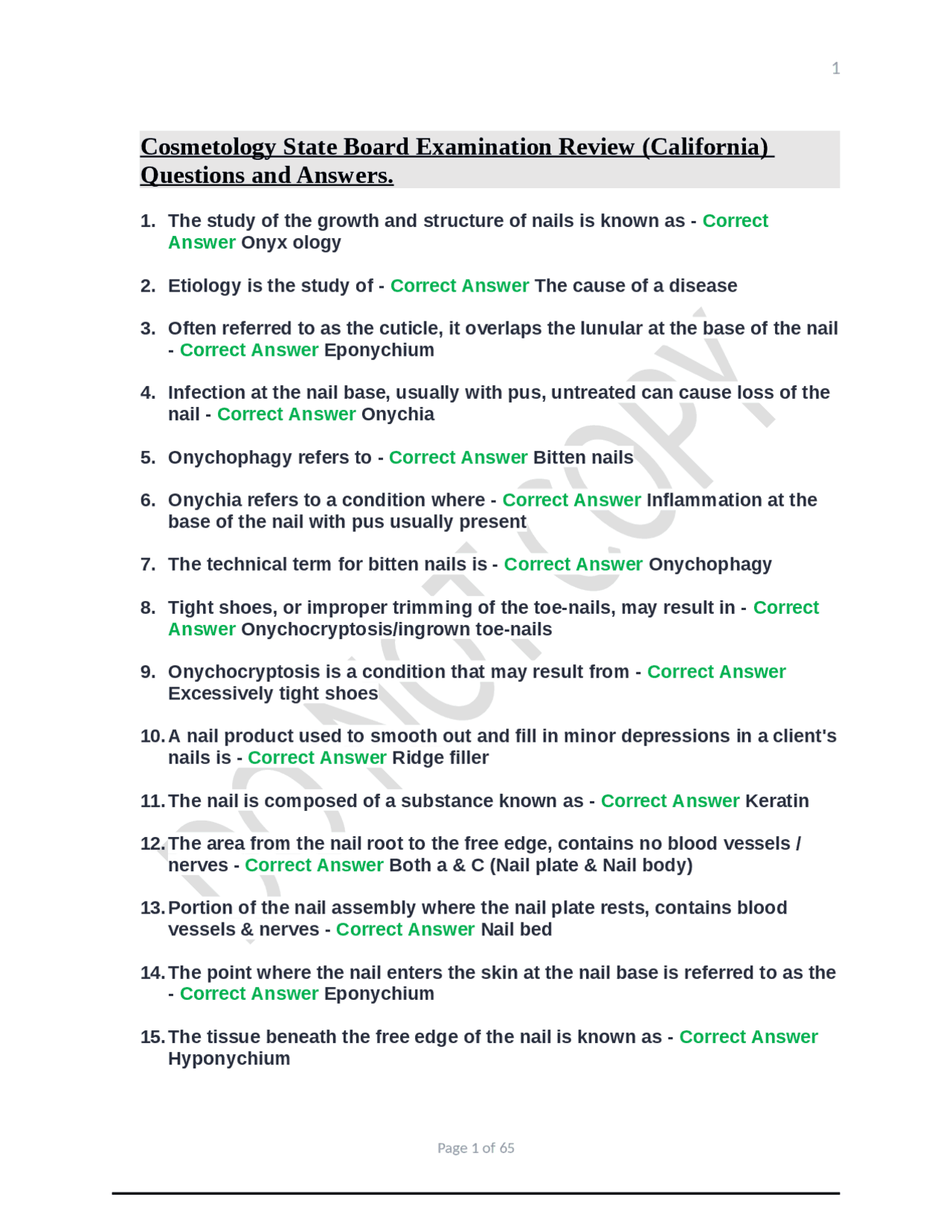 Cosmetology State Board Examination Review (California) Questions and ...