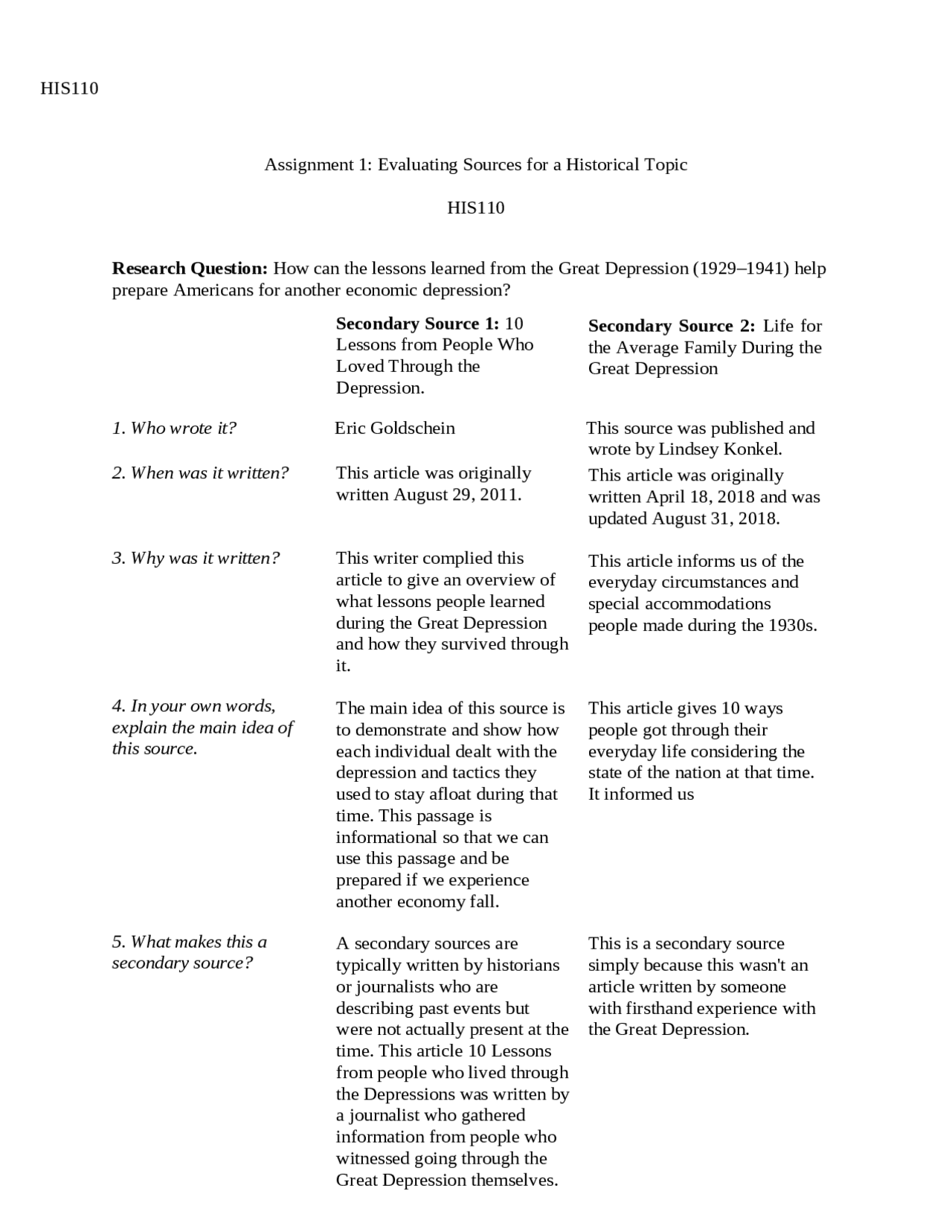 Evaluating Sources for a Historical Topic: The Great Depression ...