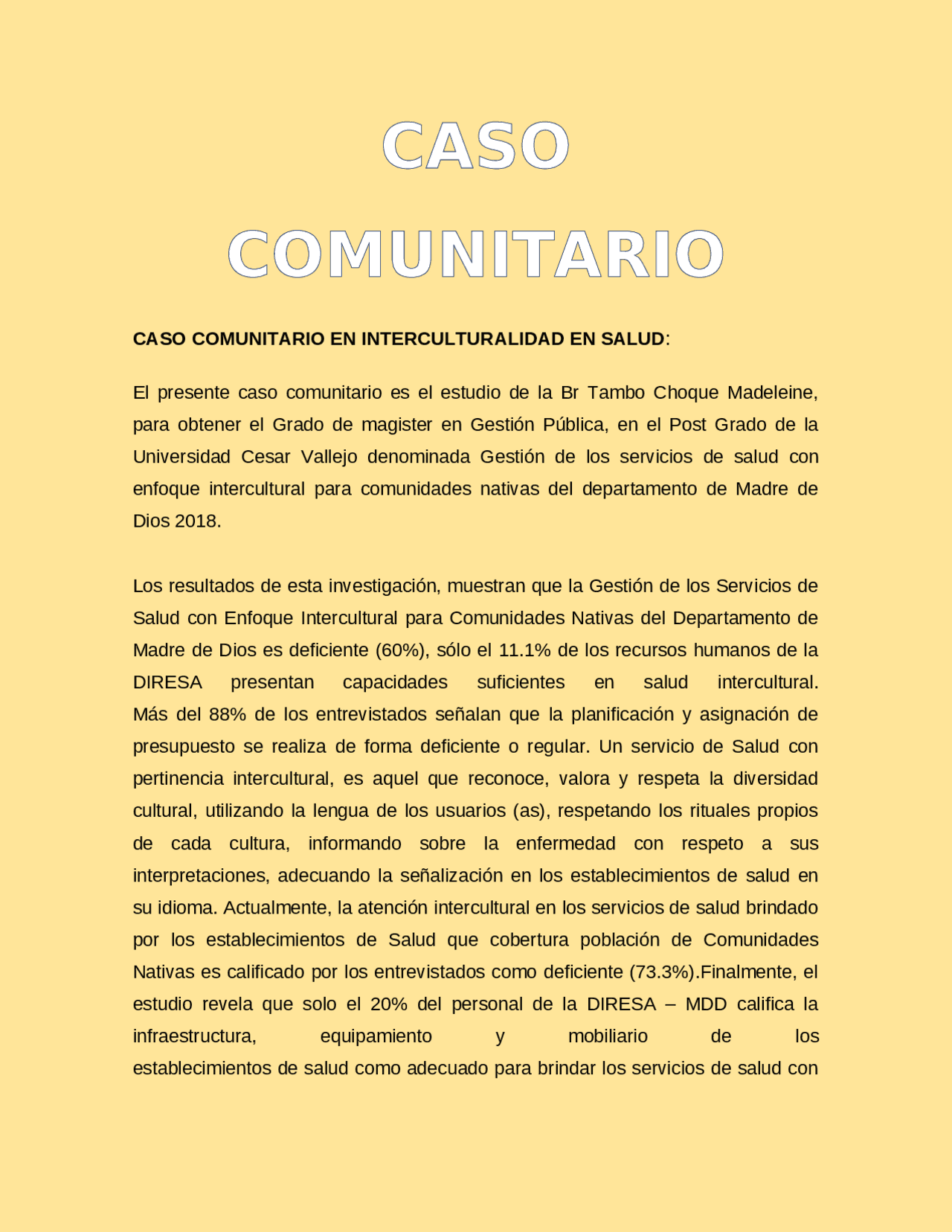 Caso comunitario sesión 14 | Ejercicios de Psicología | Docsity