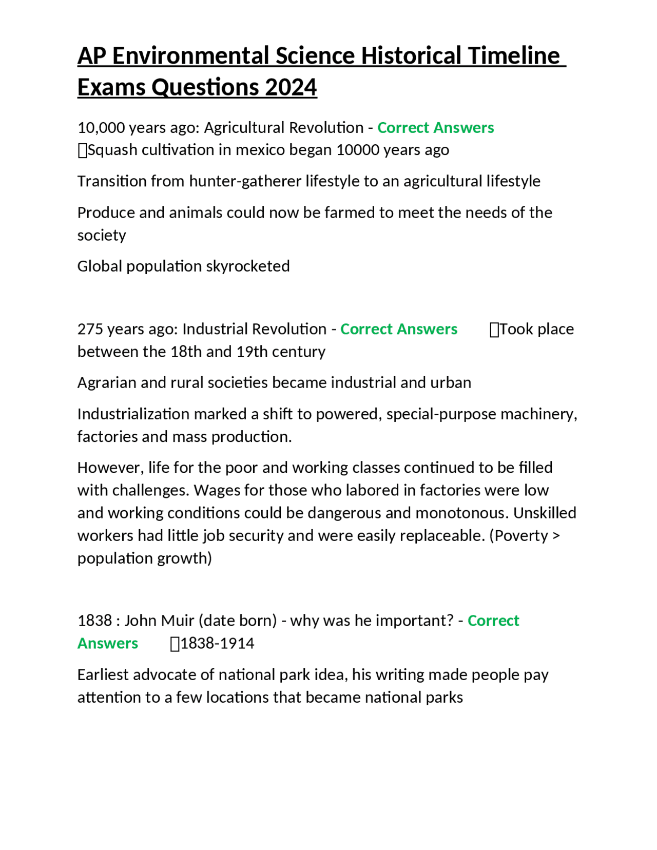 AP Environmental Science Historical Timeline Exams Questions 2024 ...