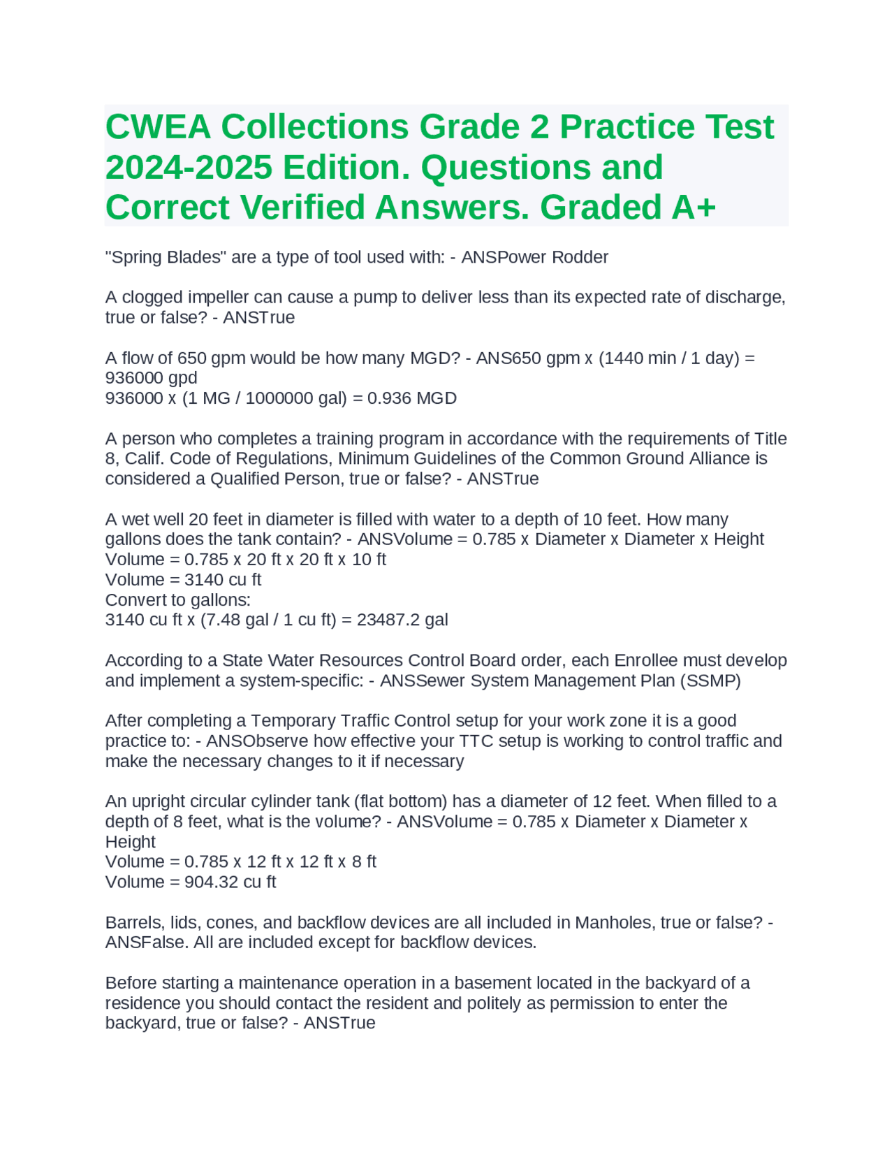 CWEA Collections Grade 2 Practice Test 2024-2025 Edition. Questions and ...