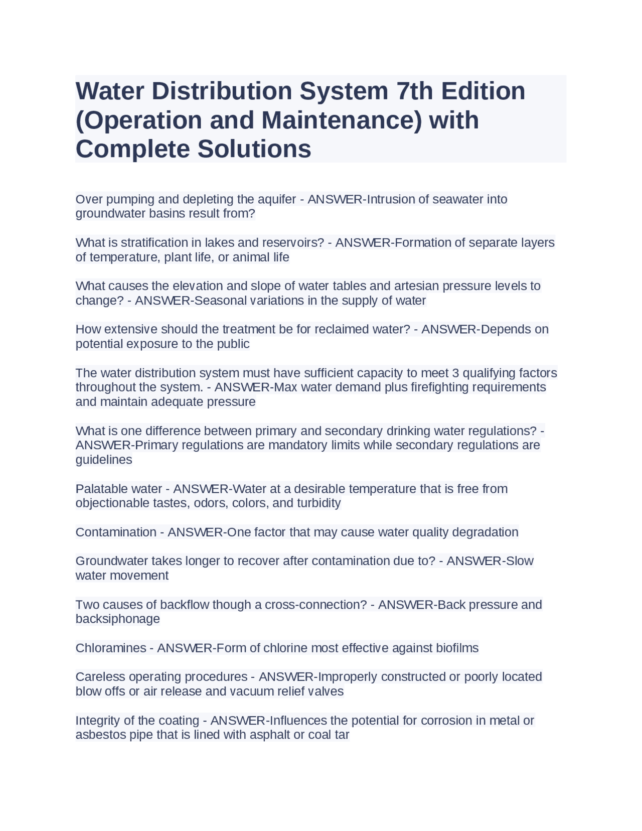 Water Distribution System 7th Edition (Operation and Maintenance) with ...