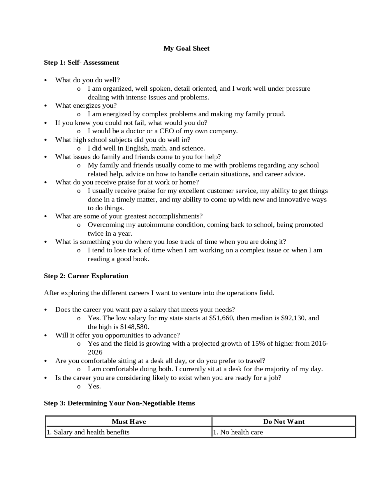My Goal SheetStep 1: Self- Assessment ï,·What do you do well | Lecture ...