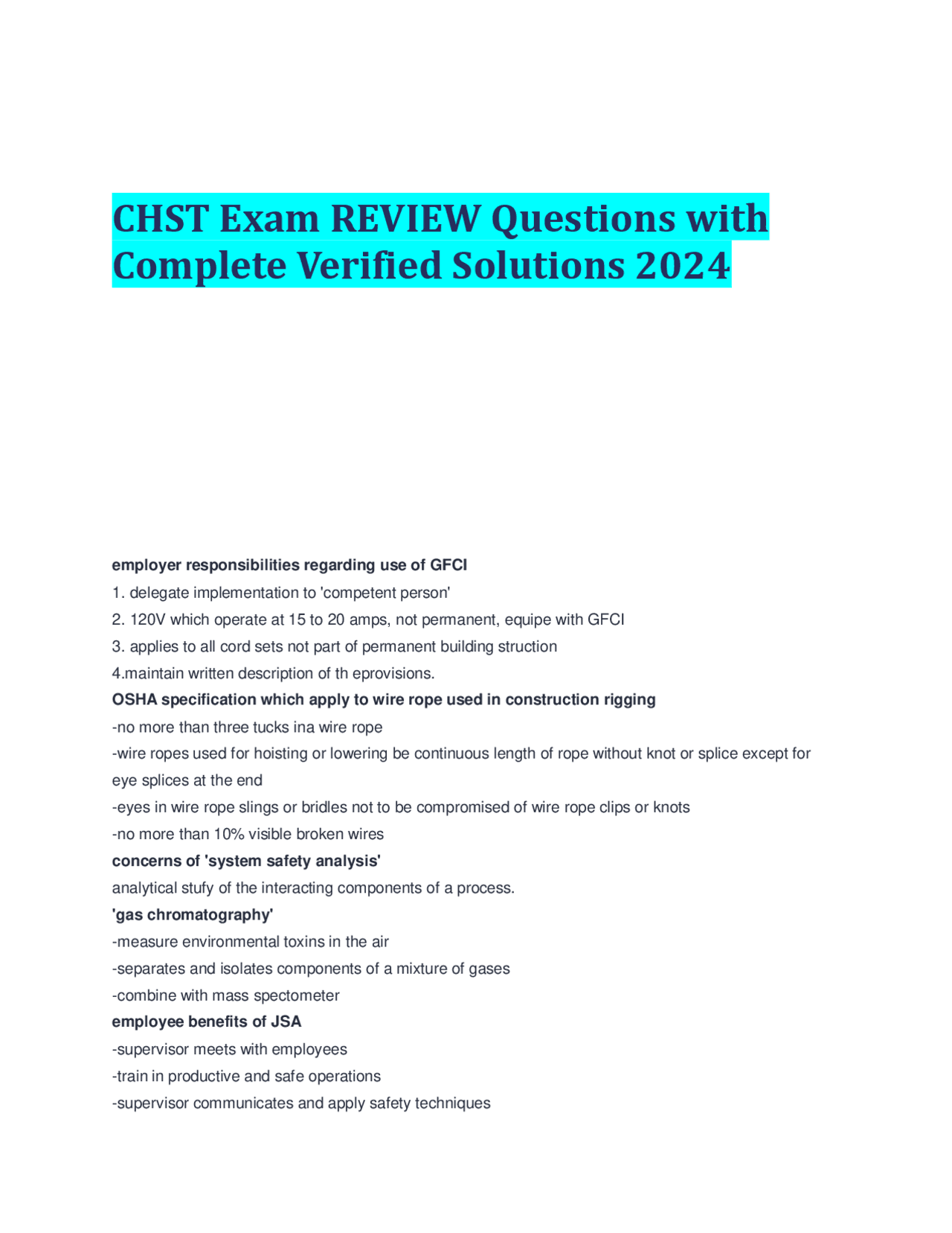 CHST Exam REVIEW Questions with Complete Verified Solutions 2024 ...