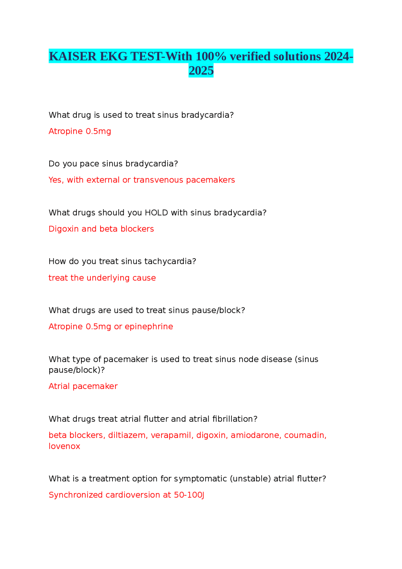 KAISER EKG TEST-With 100% verified solutions 2024-2025 | Exams Nursing ...