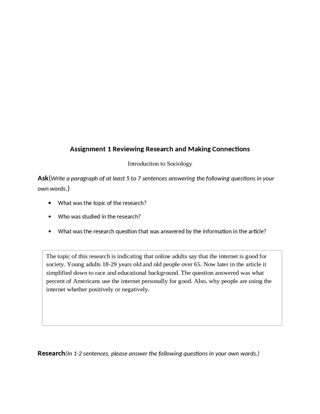 Assignment 1 Reviewing Research and Making ConnectionsIntrod | Lecture ...