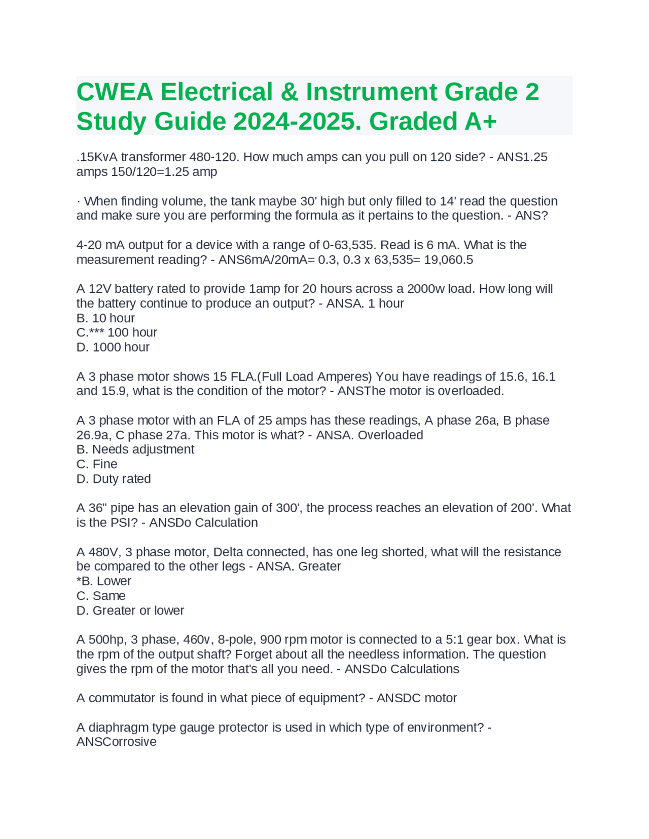 CWEA Electrical & Instrument Grade 2 Study Guide 2024-2025. Graded A+ ...