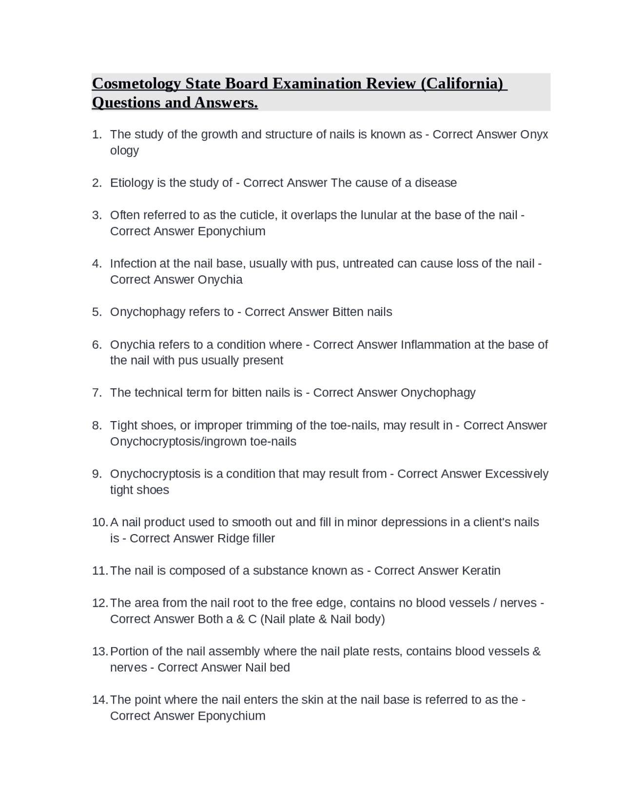 Cosmetology State Board Examination Review (California) Questions and ...