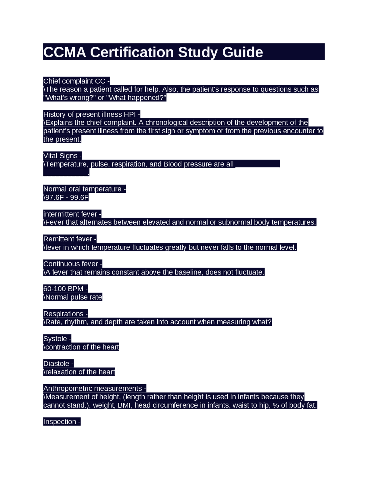 CCMA Certification study guide | Exams Clinical Medicine | Docsity