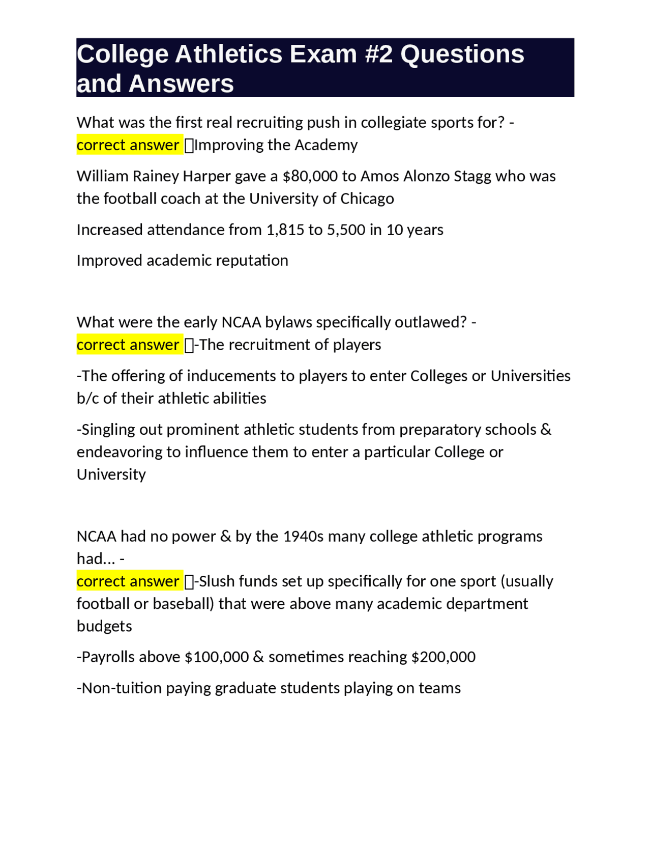 College Athletics Exam #2 Questions and Answers | Exams Sport Studies ...