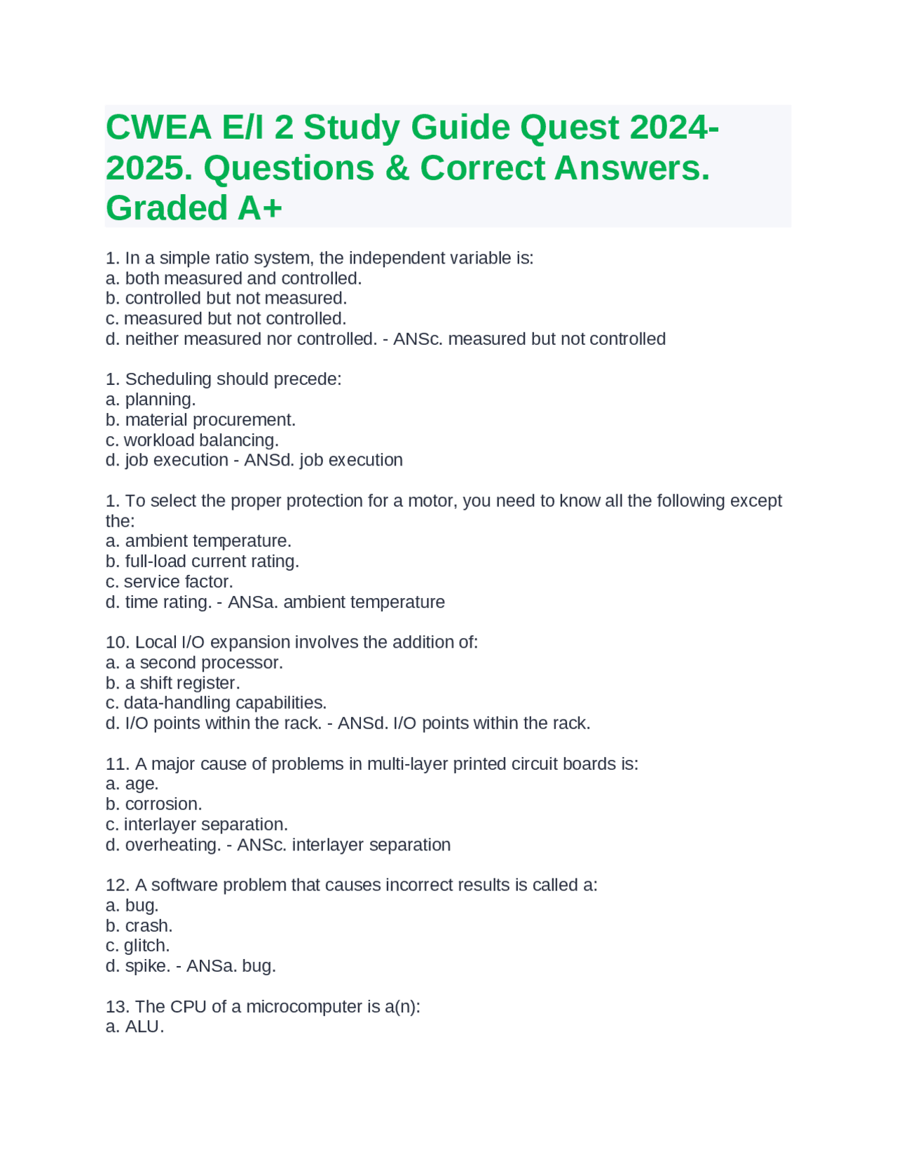 CWEA E/I 2 Study Guide Quest 2024-2025. Questions & Correct Answers ...