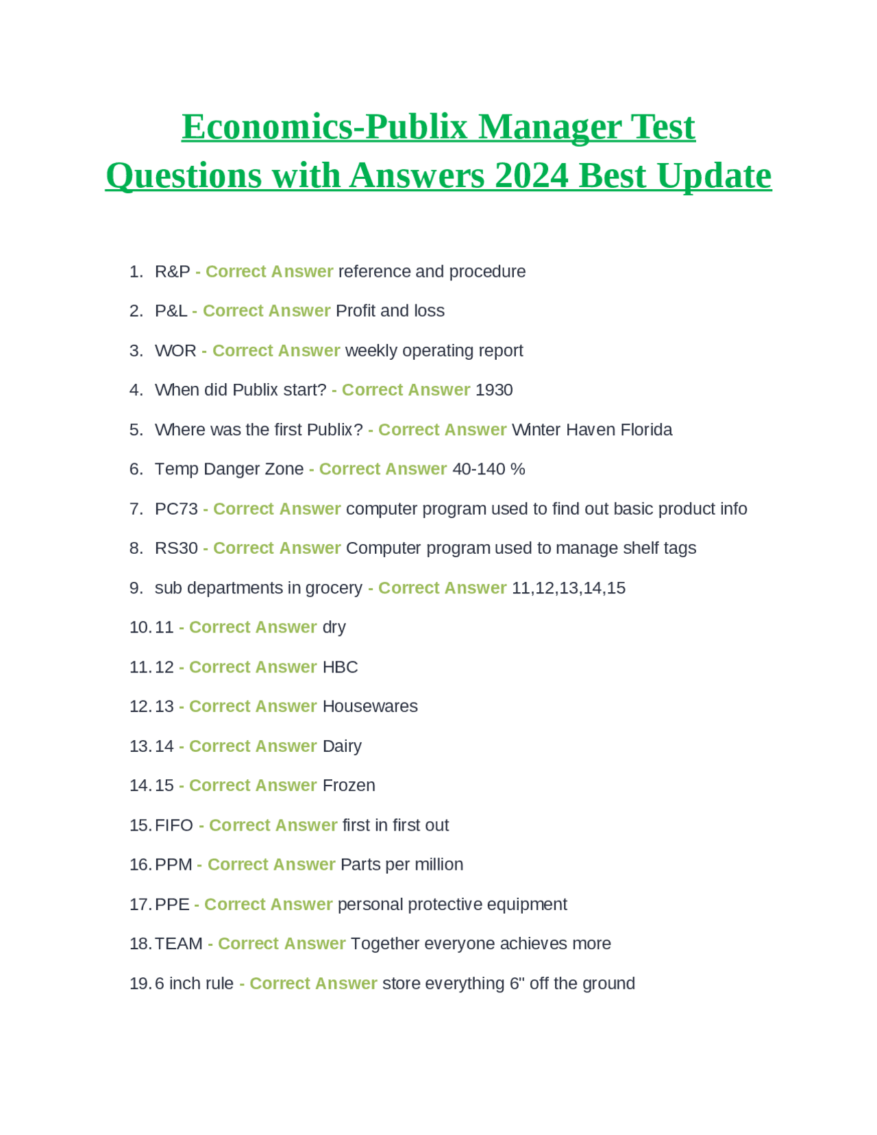 Economics-Publix Manager Test Questions with Answers 2024 Best Update ...