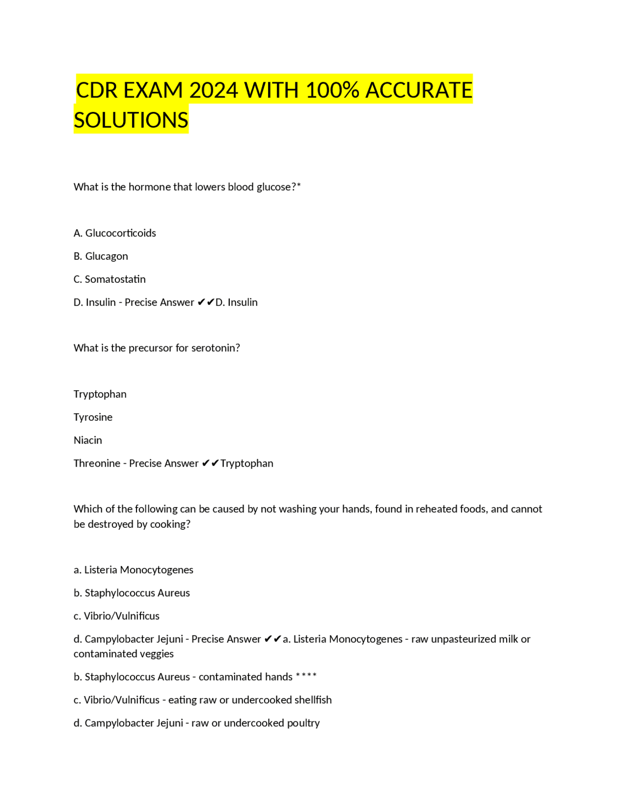 CDR EXAM 2024 WITH 100% ACCURATE SOLUTIONS | Exams Nursing | Docsity