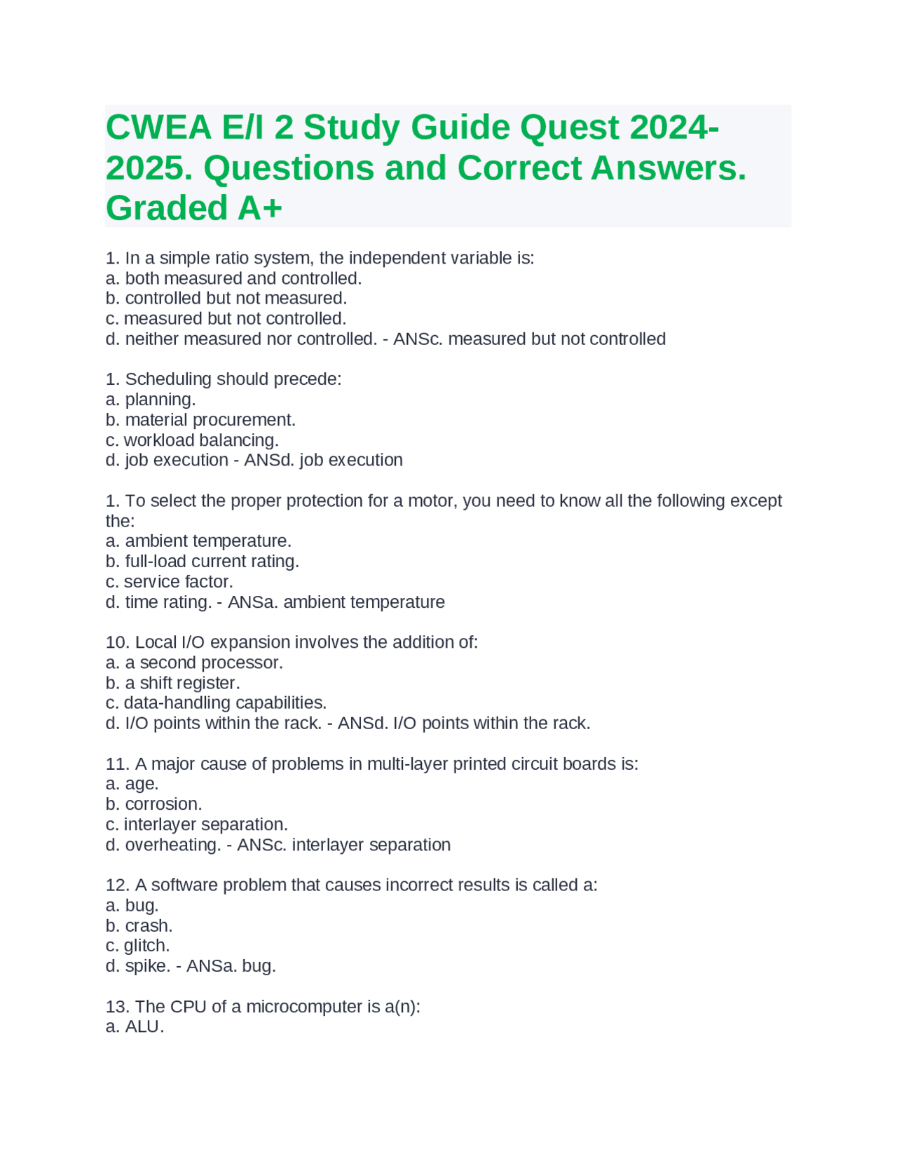 CWEA E/I 2 Study Guide Quest 2024-2025. Questions and Correct Answers ...