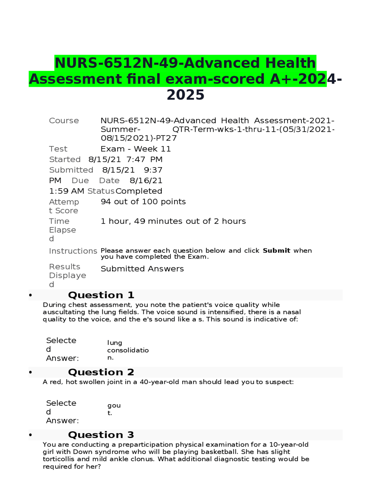 NURS-6512N-49-Advanced Health Assessment final exam-scored A+-2024-2025 ...