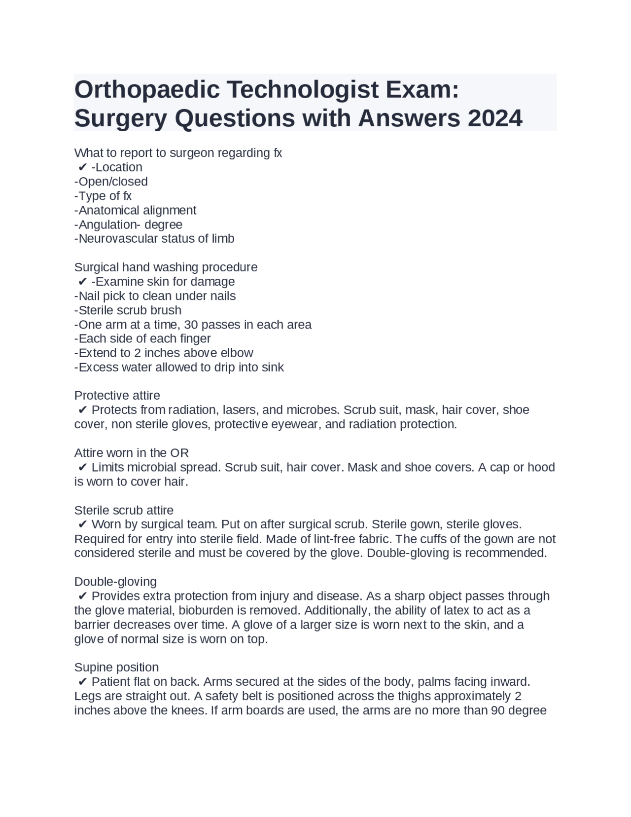 Orthopaedic Technologist Exam: Surgery Questions with Answers 2024 ...