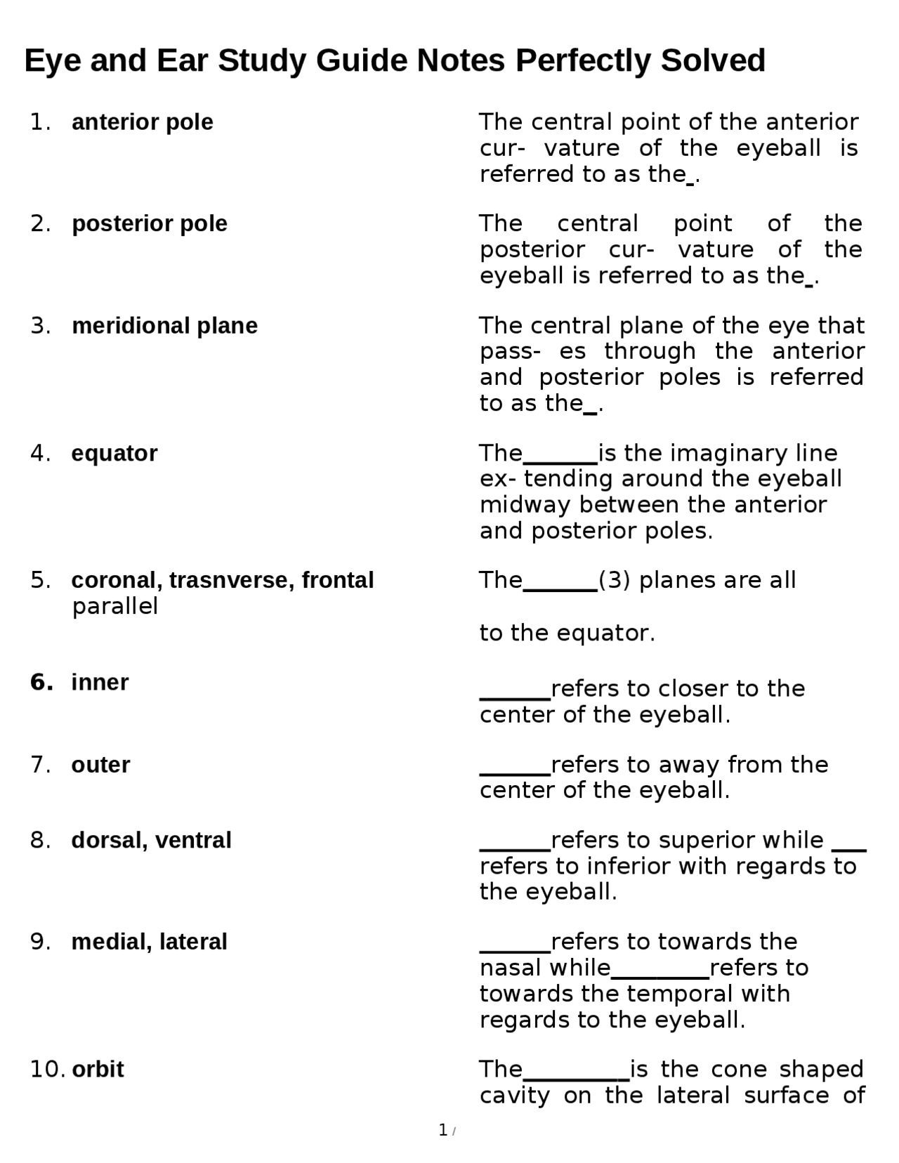 Eye and Ear Study Guide Notes Perfectly Solved | Exams Nursing | Docsity