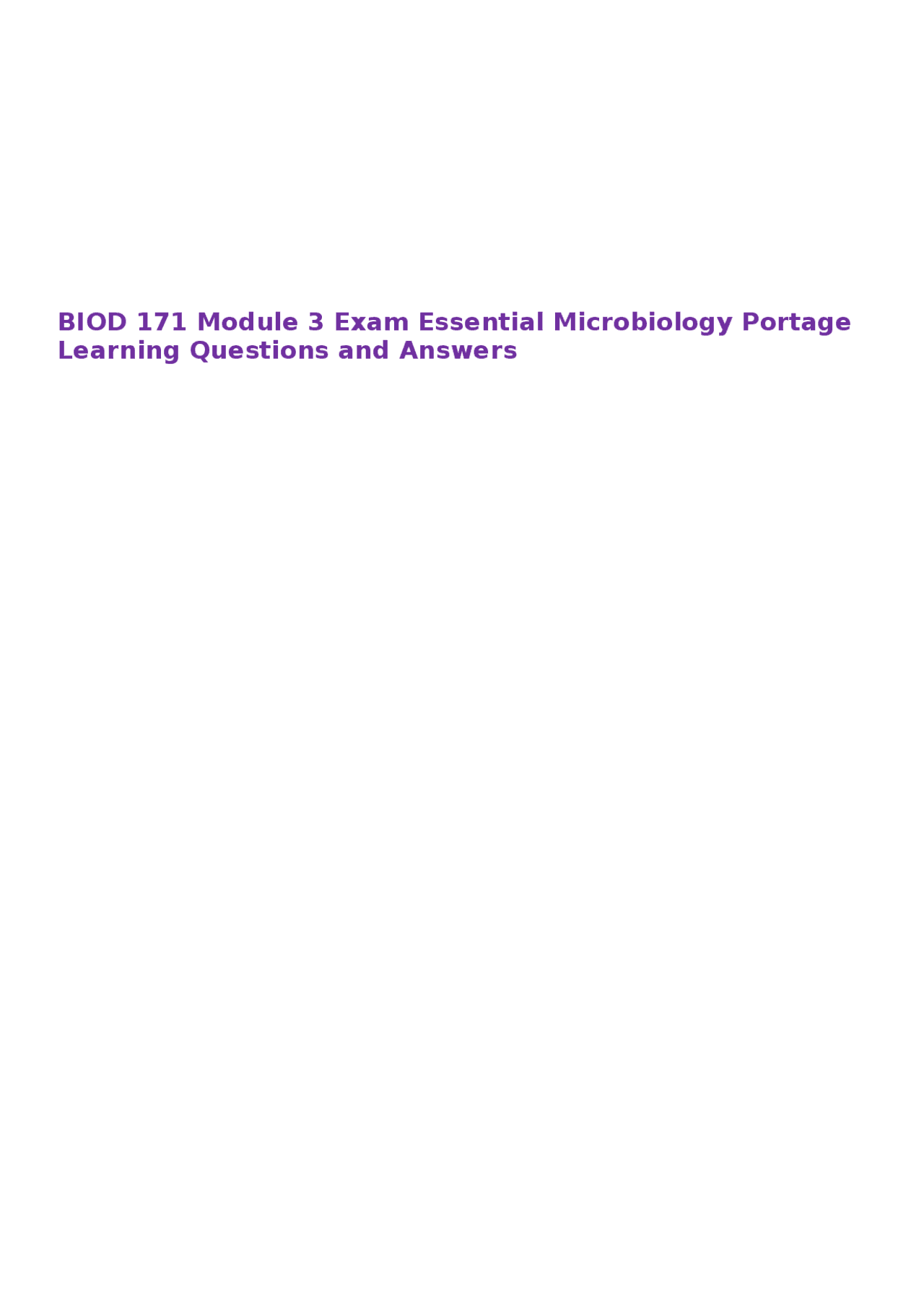 BIOD 171 Module 3 Exam Essential Microbiology Portage Learning ...