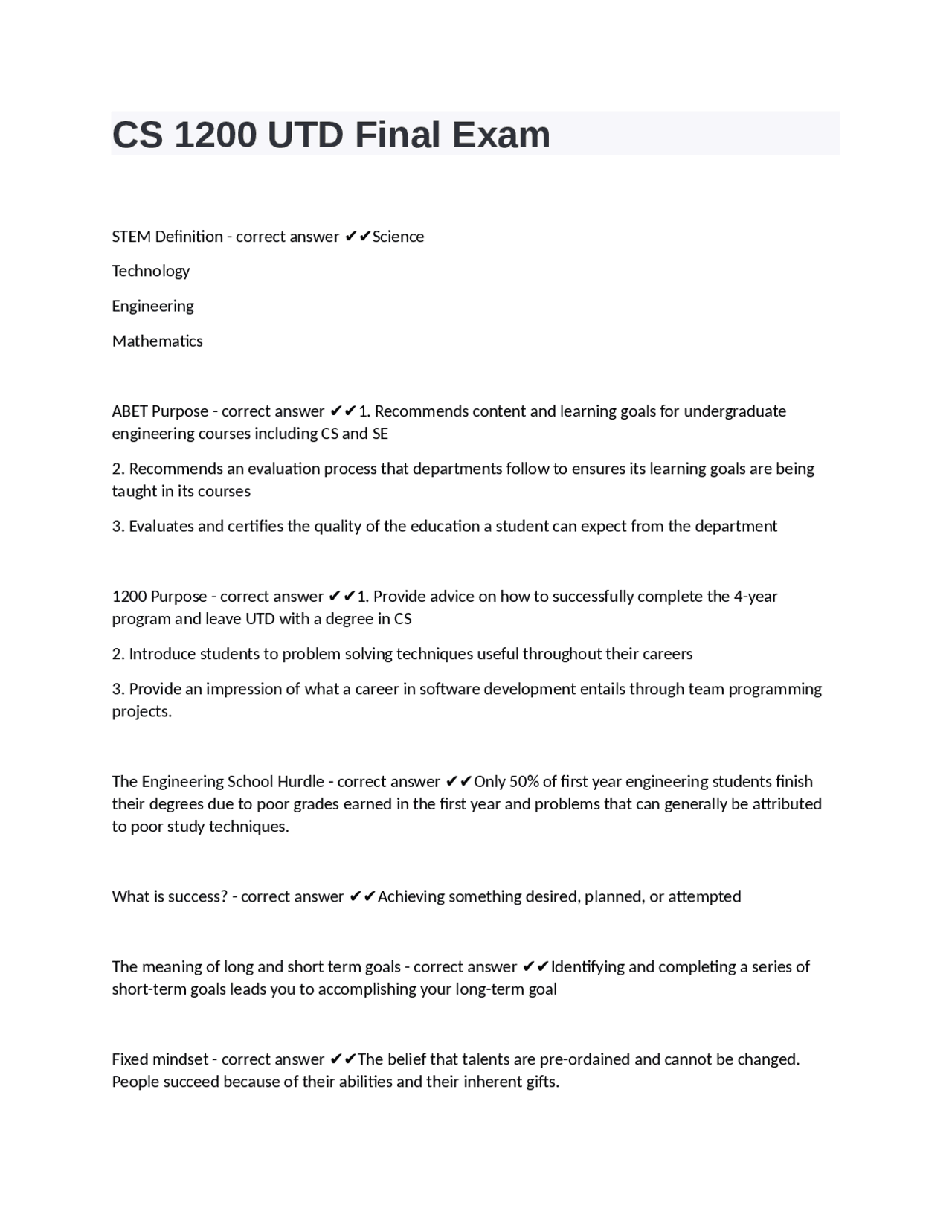 CS 1200 UTD Final Exam with complete solutions graded A+ | Exams ...