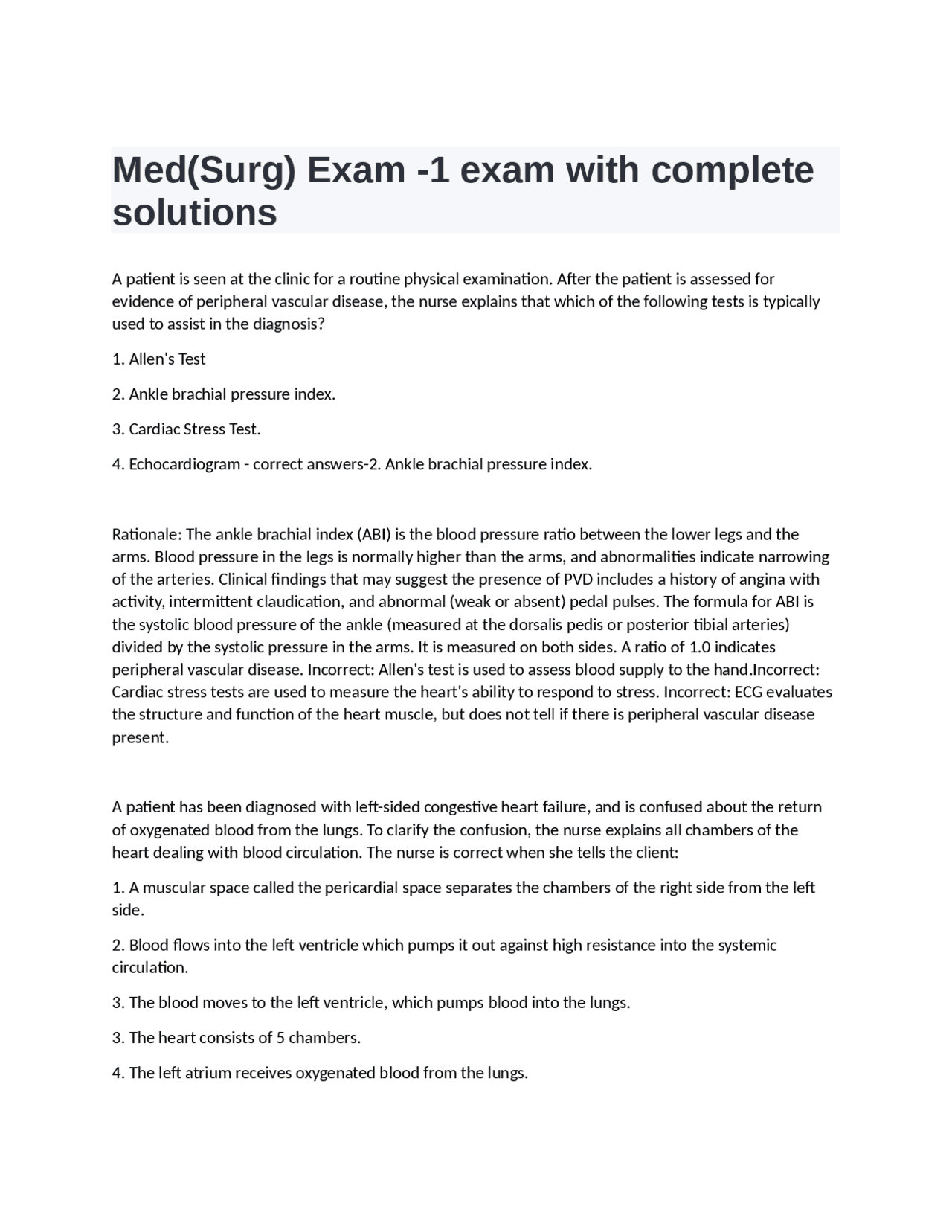 Med(Surg) Exam -1 exam with complete solutions | Exams Nursing | Docsity