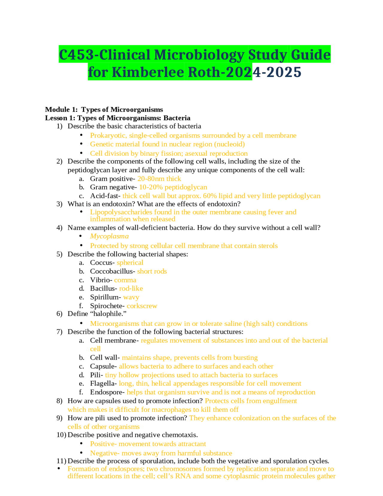 C453-Clinical Microbiology Study Guide for Kimberlee Roth-2024-2025 ...