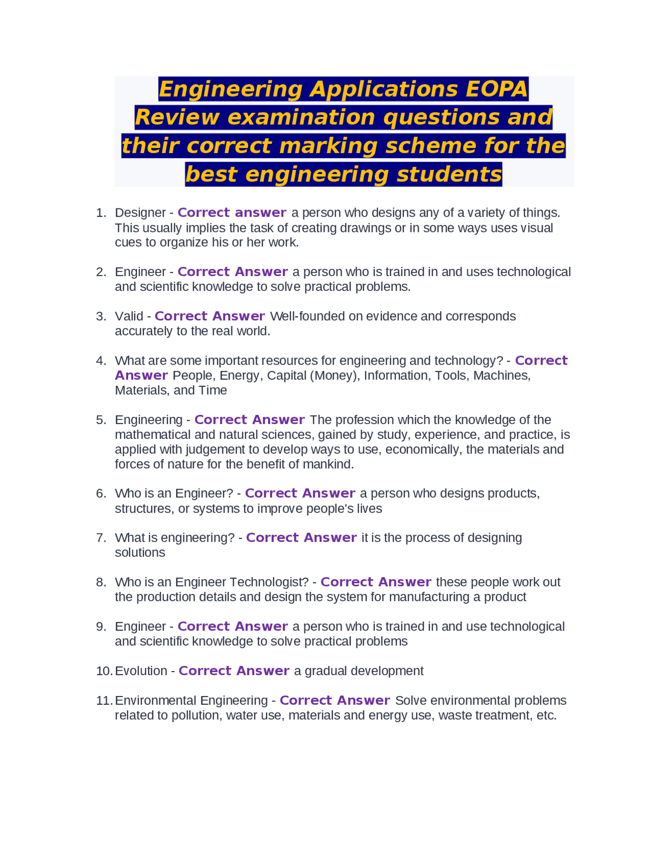 Engineering Applications EOPA Review examination questions and their ...