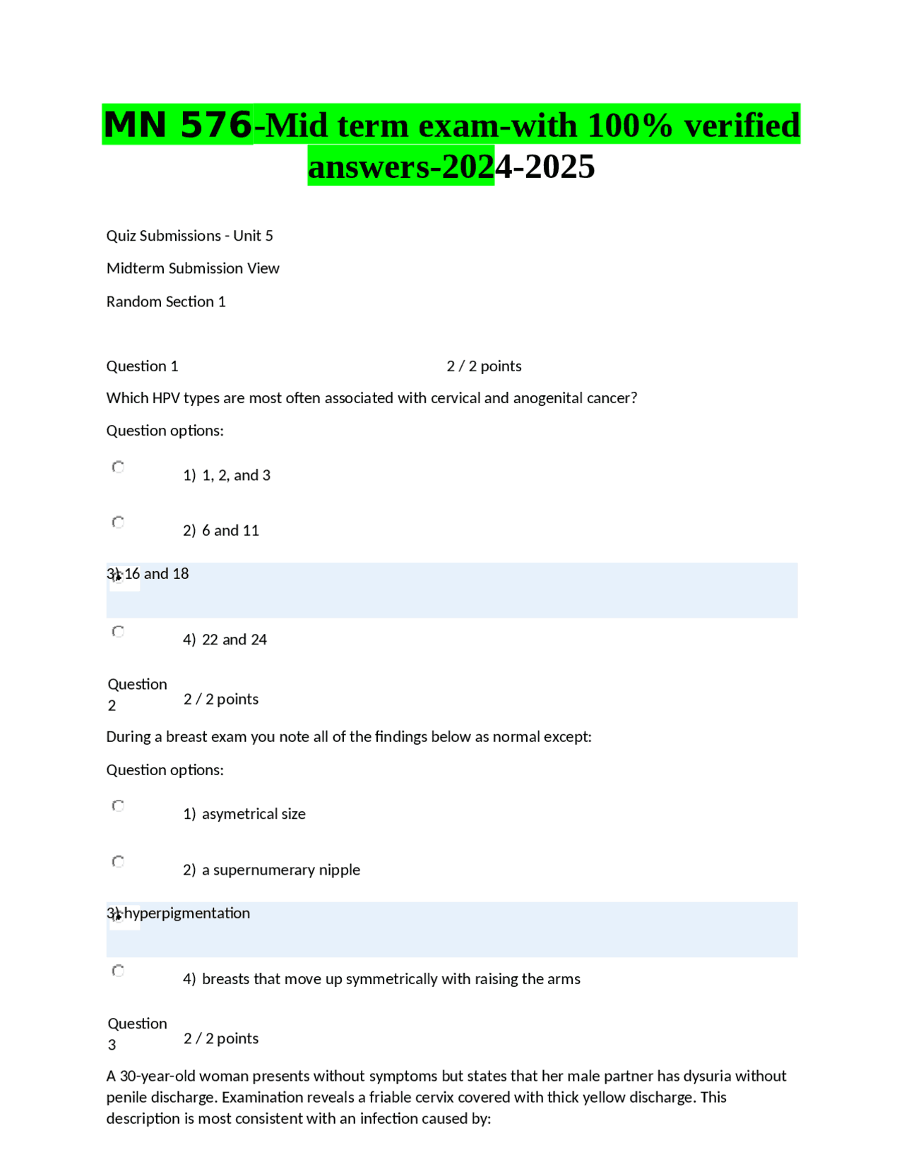 MN 576-Mid term exam-with 100% verified answers-2024-2025.docx | Exams ...