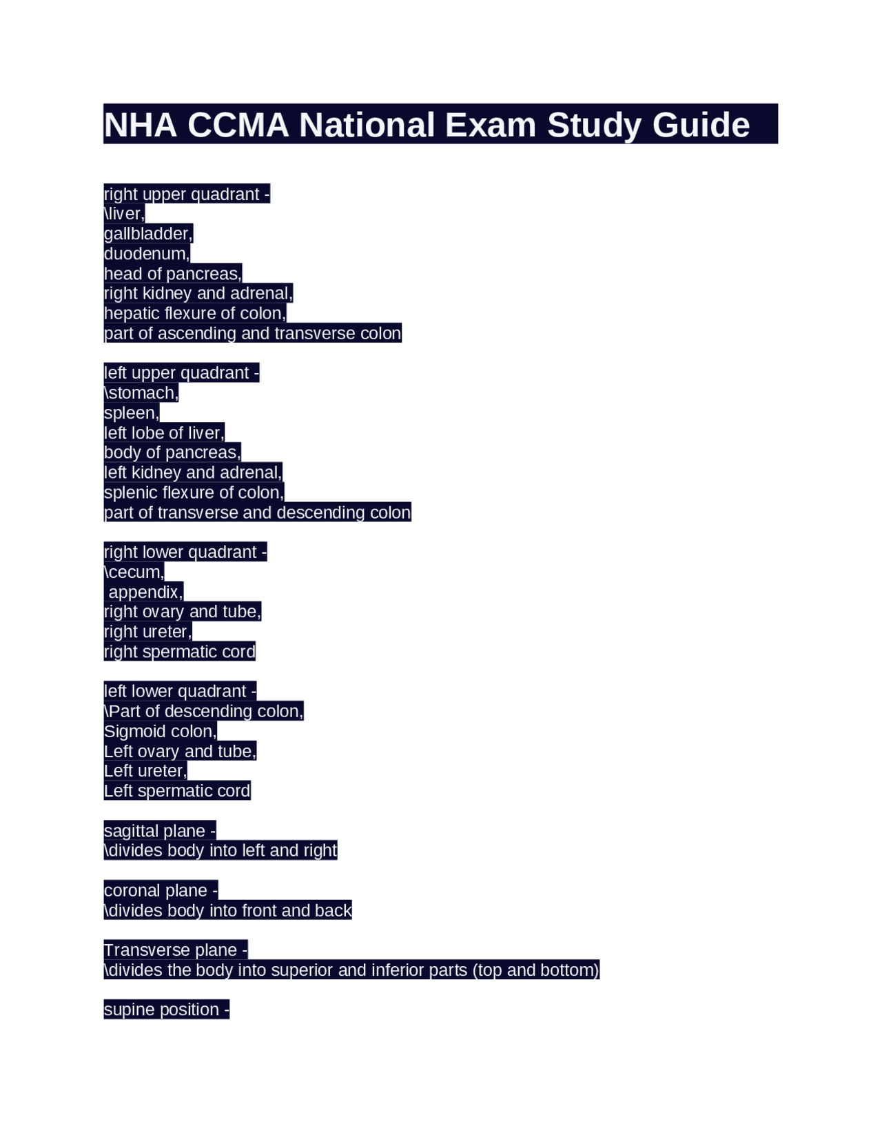 NHA CCMA National Exam Study Guide | Exams Clinical Medicine | Docsity