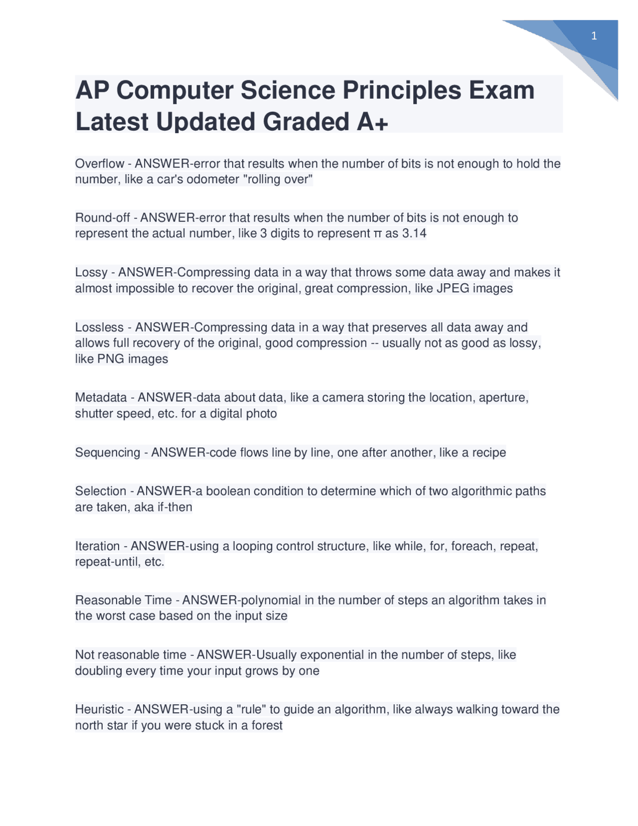 AP Computer Science Principles Exam Latest Updated Graded A+ | Exams ...