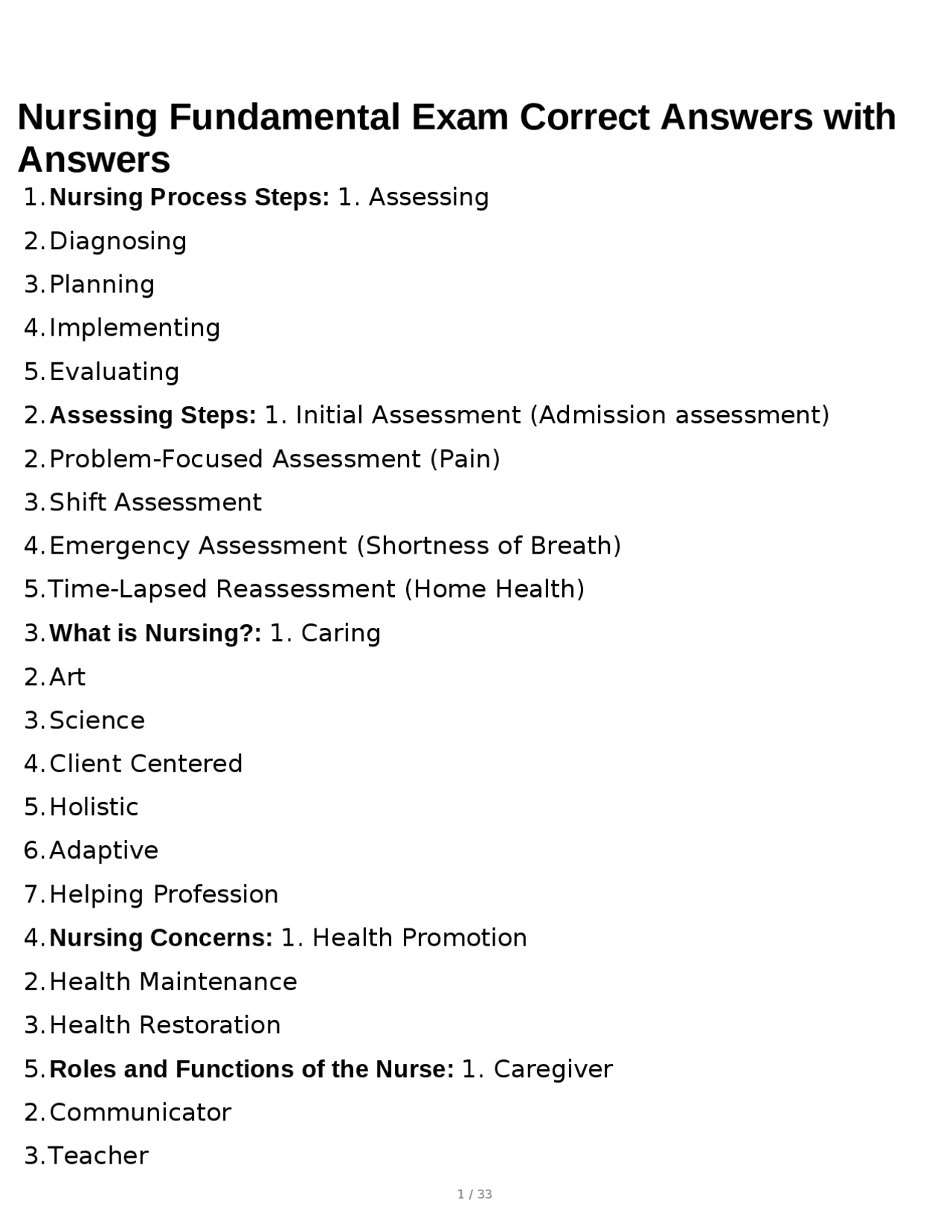 Nursing Fundamental Exam Correct Answers with Answers | Exams Nursing | Docsity
