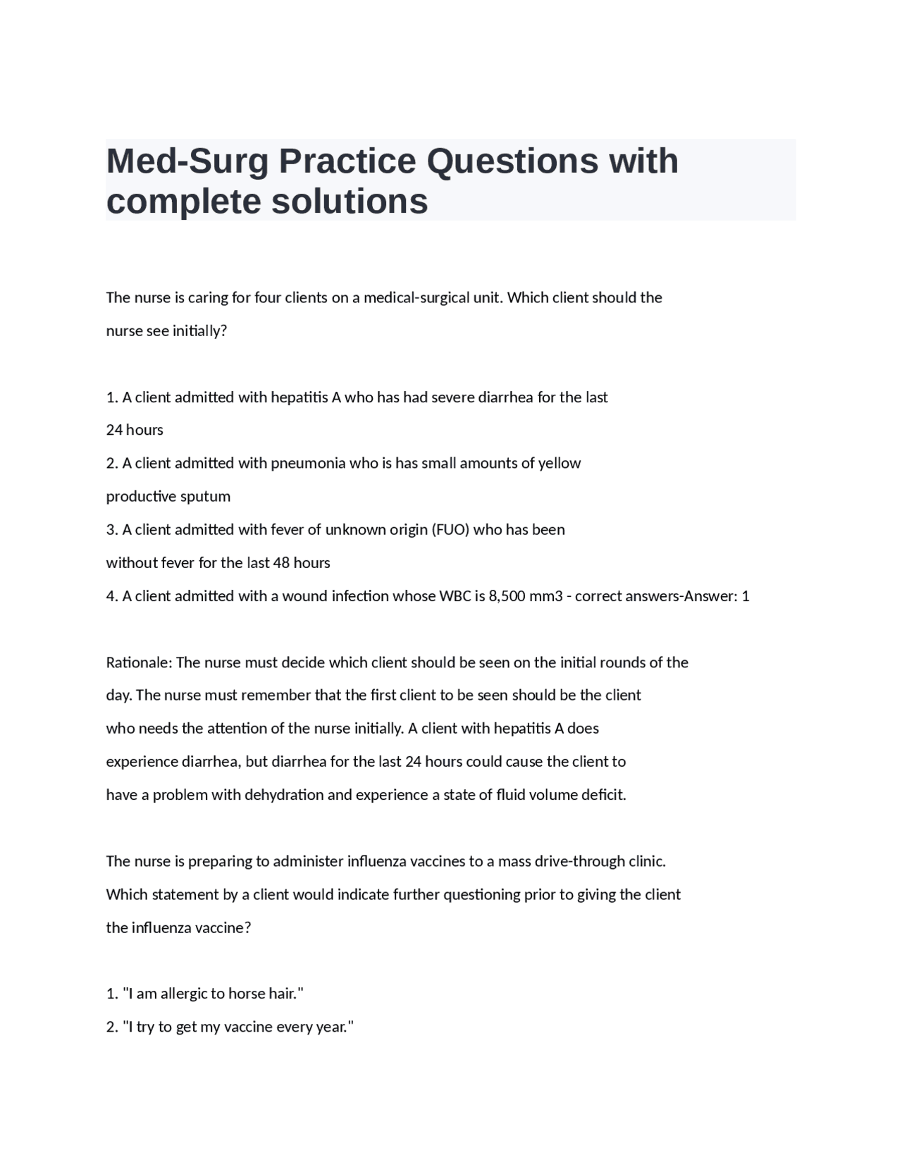 Med-Surg Practice Questions with complete solutions | Exams Nursing ...