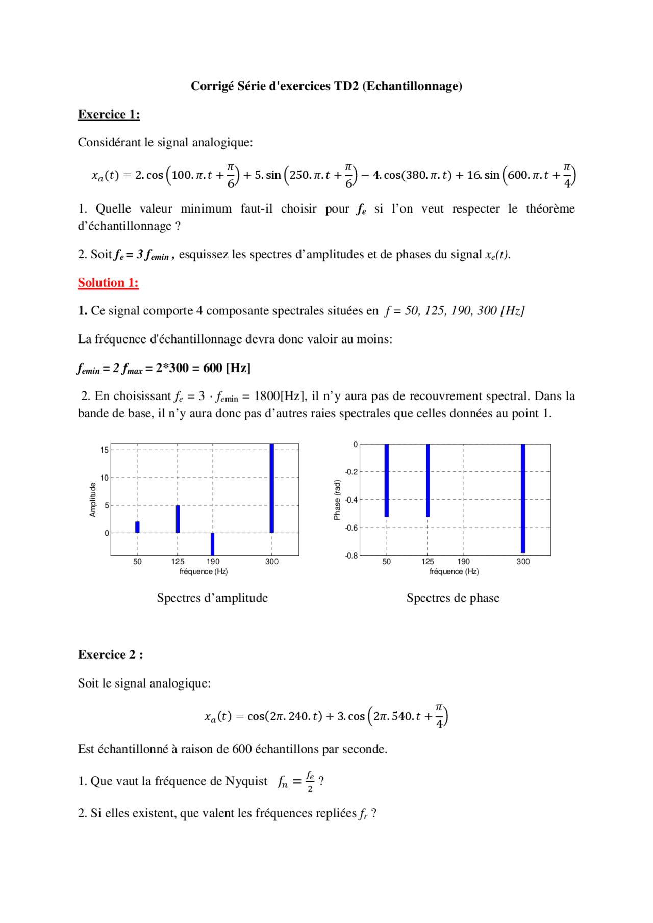 exercices with correction on signal processing | Exercises Digital Signal Processing | Docsity