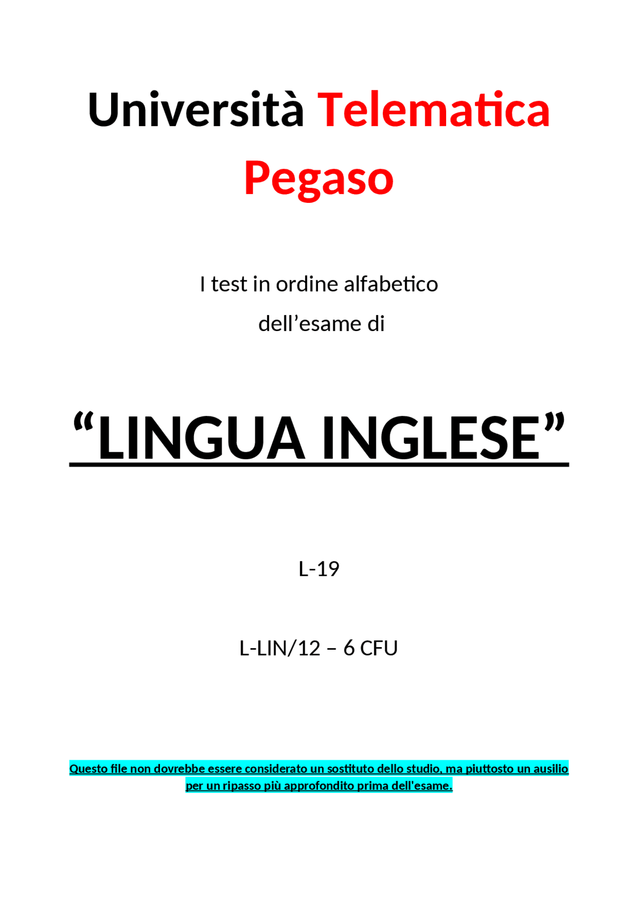 Domande esame di “LINGUA INGLESE” L-18 - 2024 PEGASO - AGGIORNATISSIMO | Prove d'esame di Lingua ...