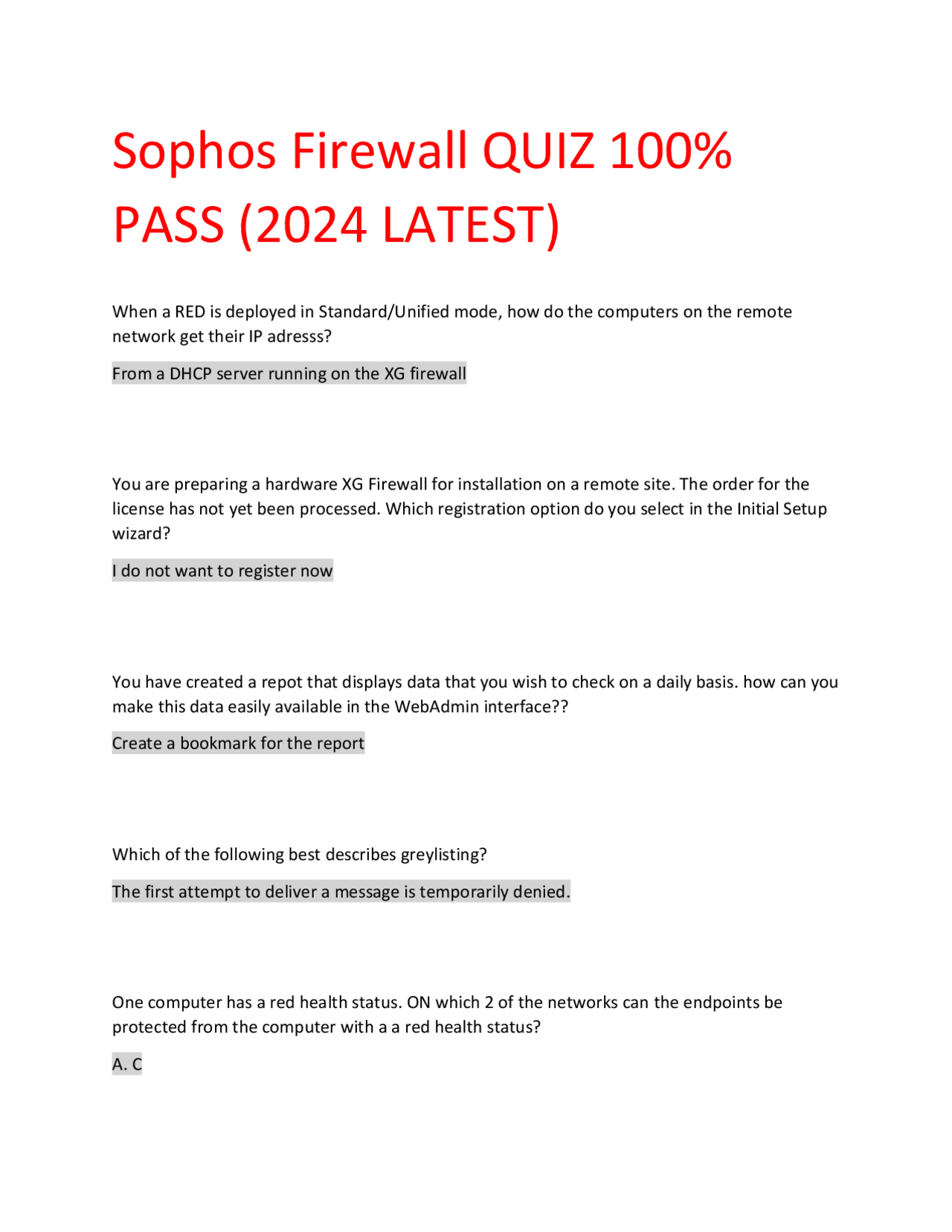 Sophos Firewall QUIZ 100% PASS (2024 LATEST) | Exams Computer Science ...